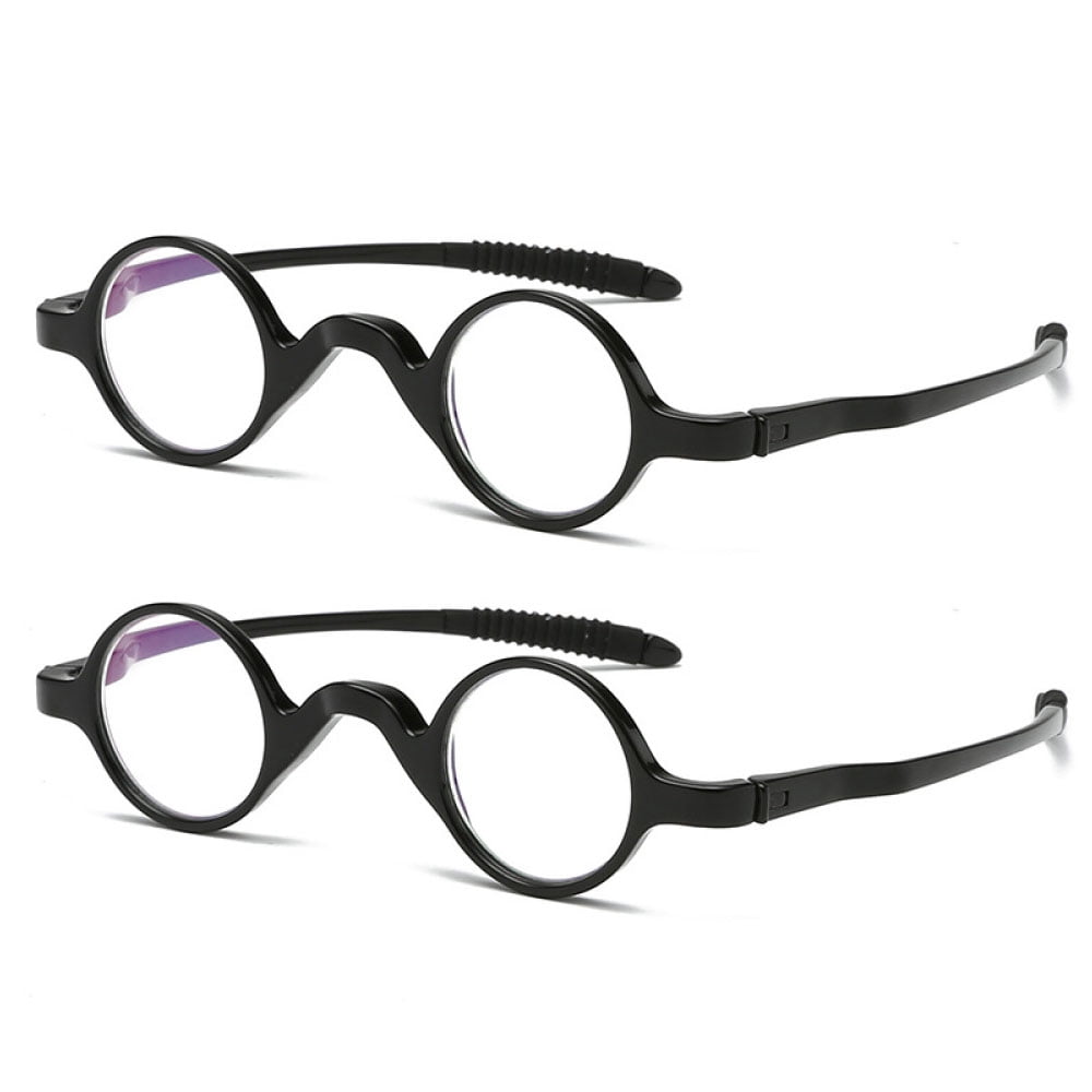 2 Pairs of 32mm Retro Reading Glasses Fashionable Small Round Black ...