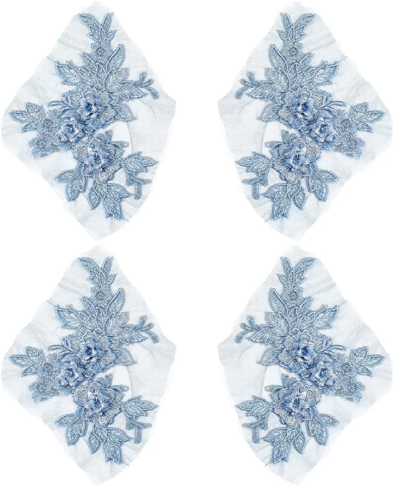 2 Pairs 4Pcs Blue 3D Floral Lace Applique Vintage Embroidery Flower ...