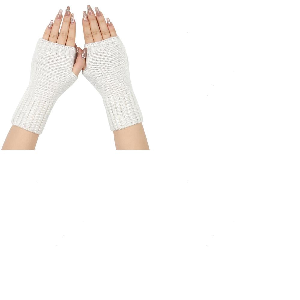 2 Pairs Acrylic Fiber Knitted Mittens Fingerless Gloves Winter Warm ...