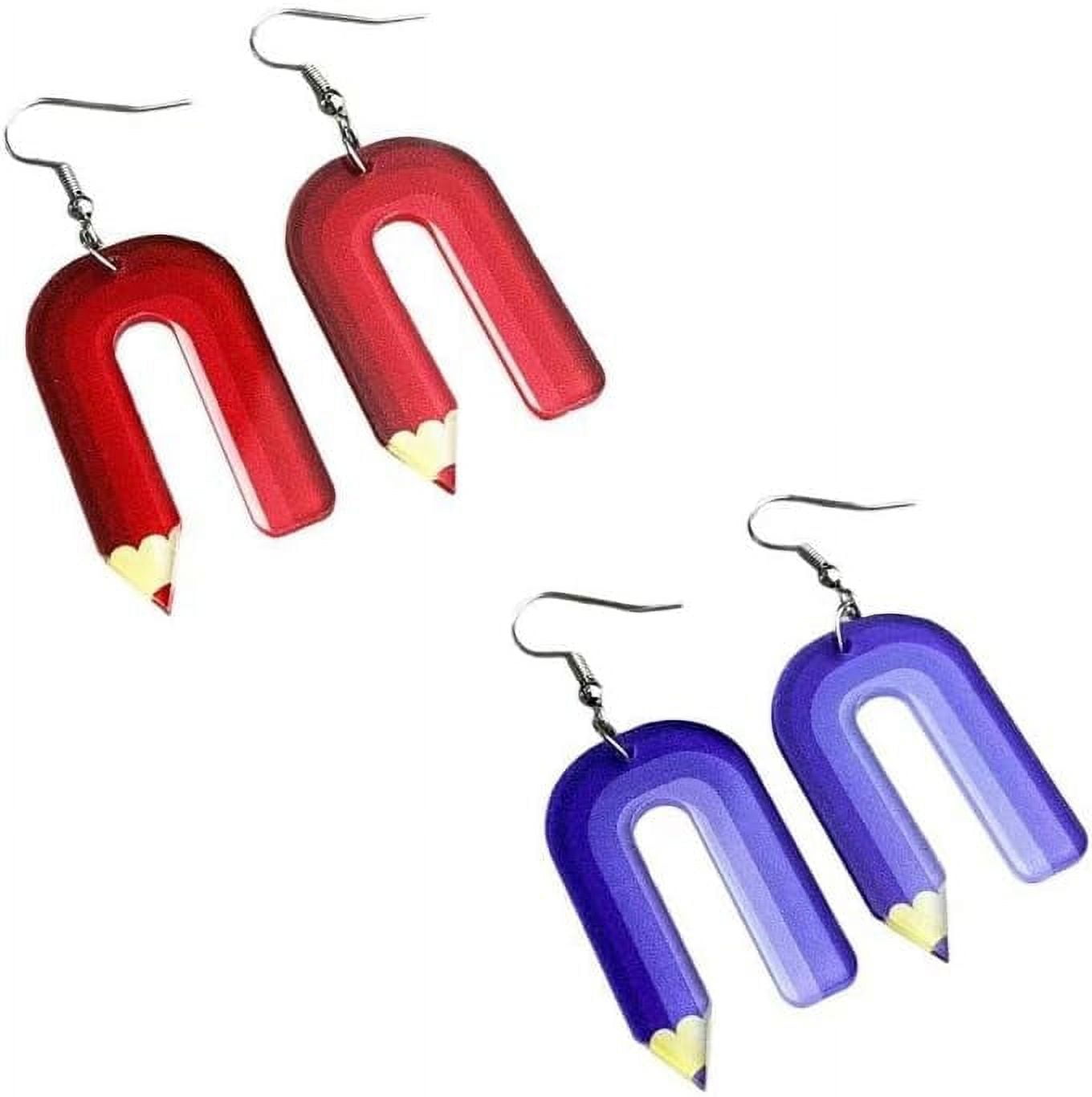 2 Pairs Acrylic Pencil Drop Dangle Earrings for Teachers Cute ...