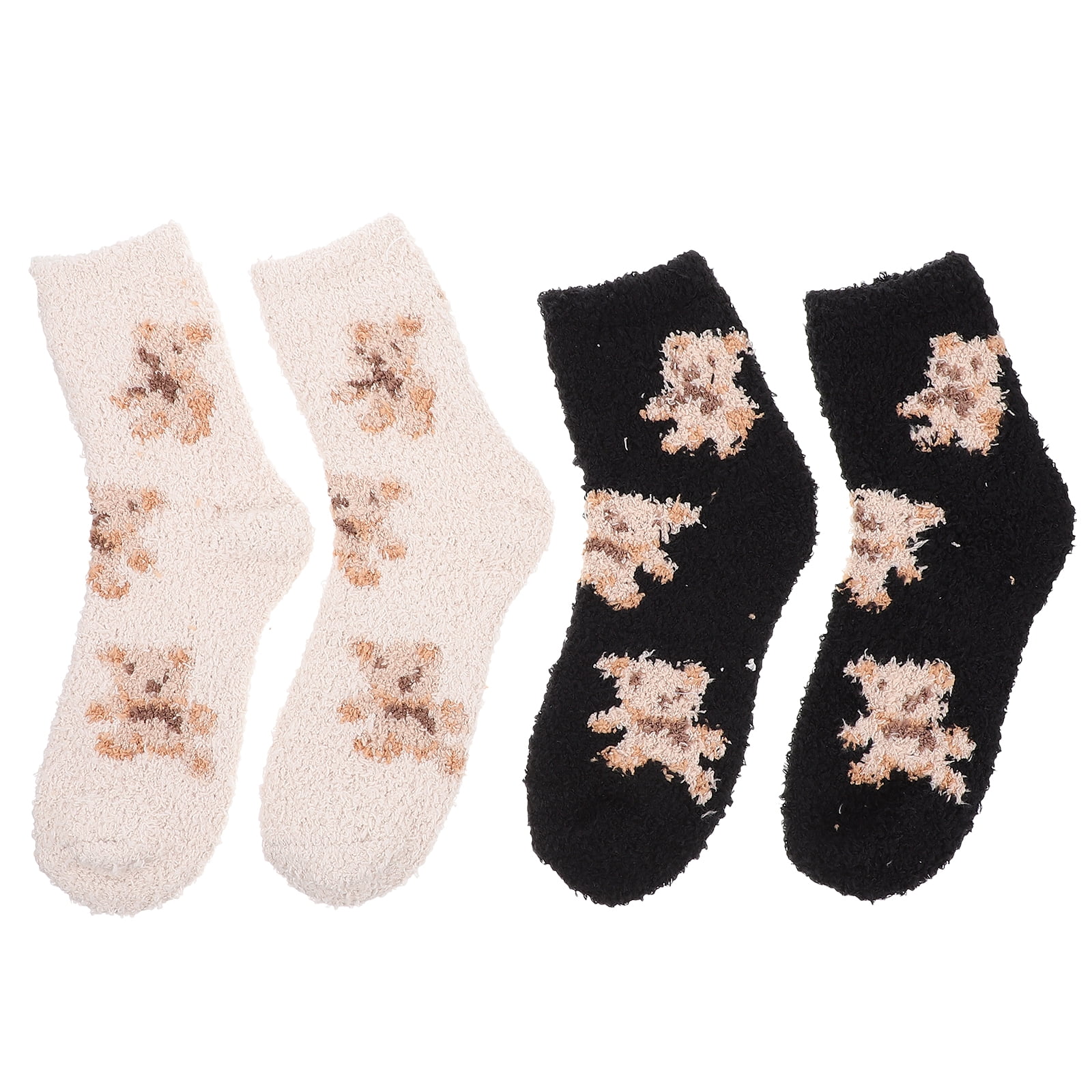 2 Pairs Adorable Winter Thickened Fluff Socks Mid-tube Socks for Female ...