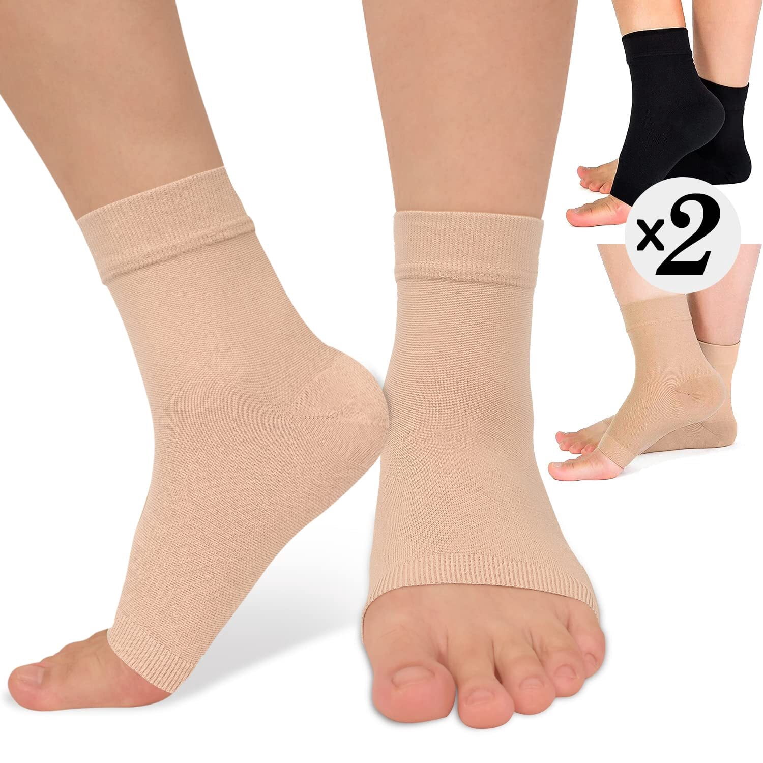 2 Pairs Ankle Brace Compression Sleeves - 8-15 mmhg Open Toe ...