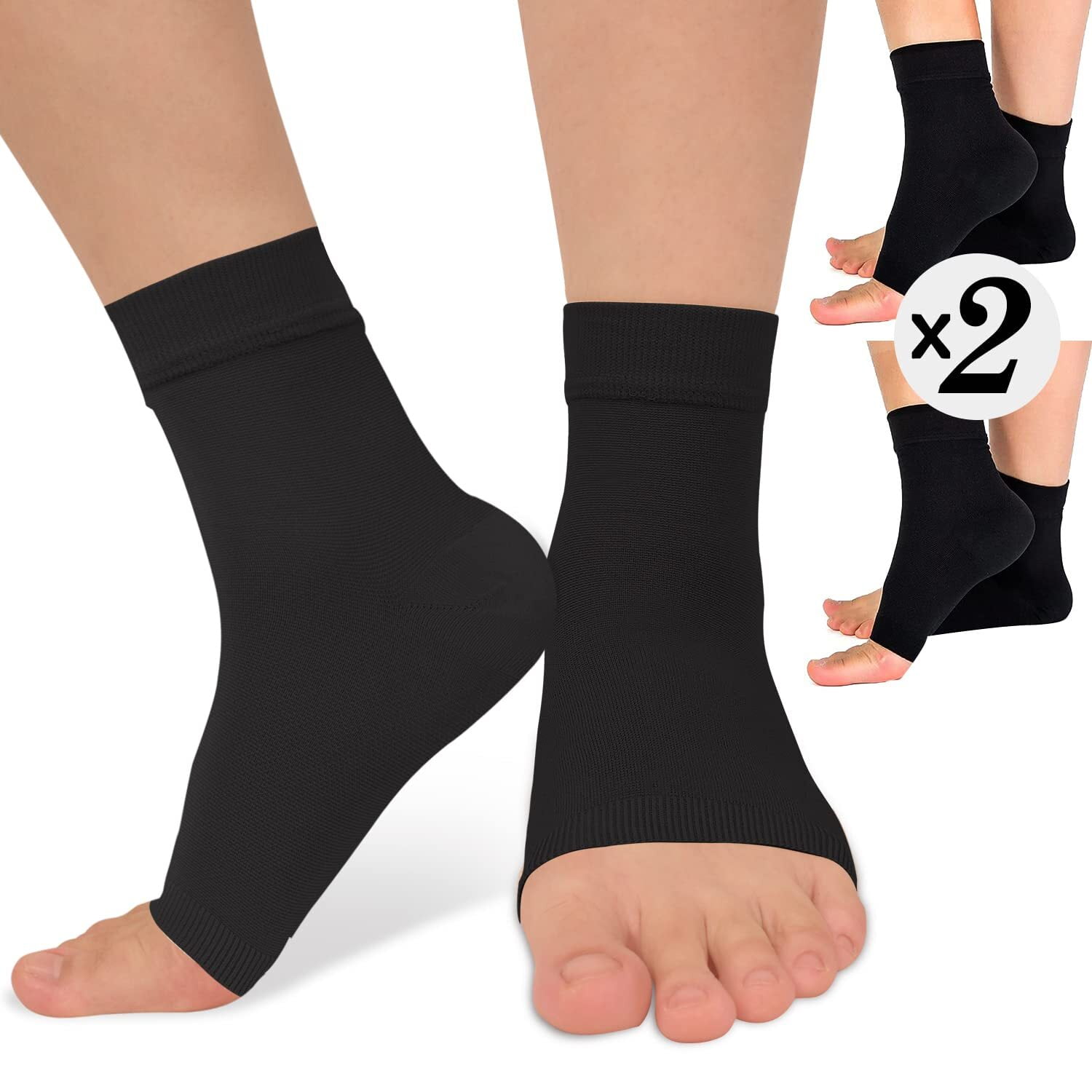 2 Pairs Ankle Brace Compression Sleeves - 8-15 mmhg Open Toe ...
