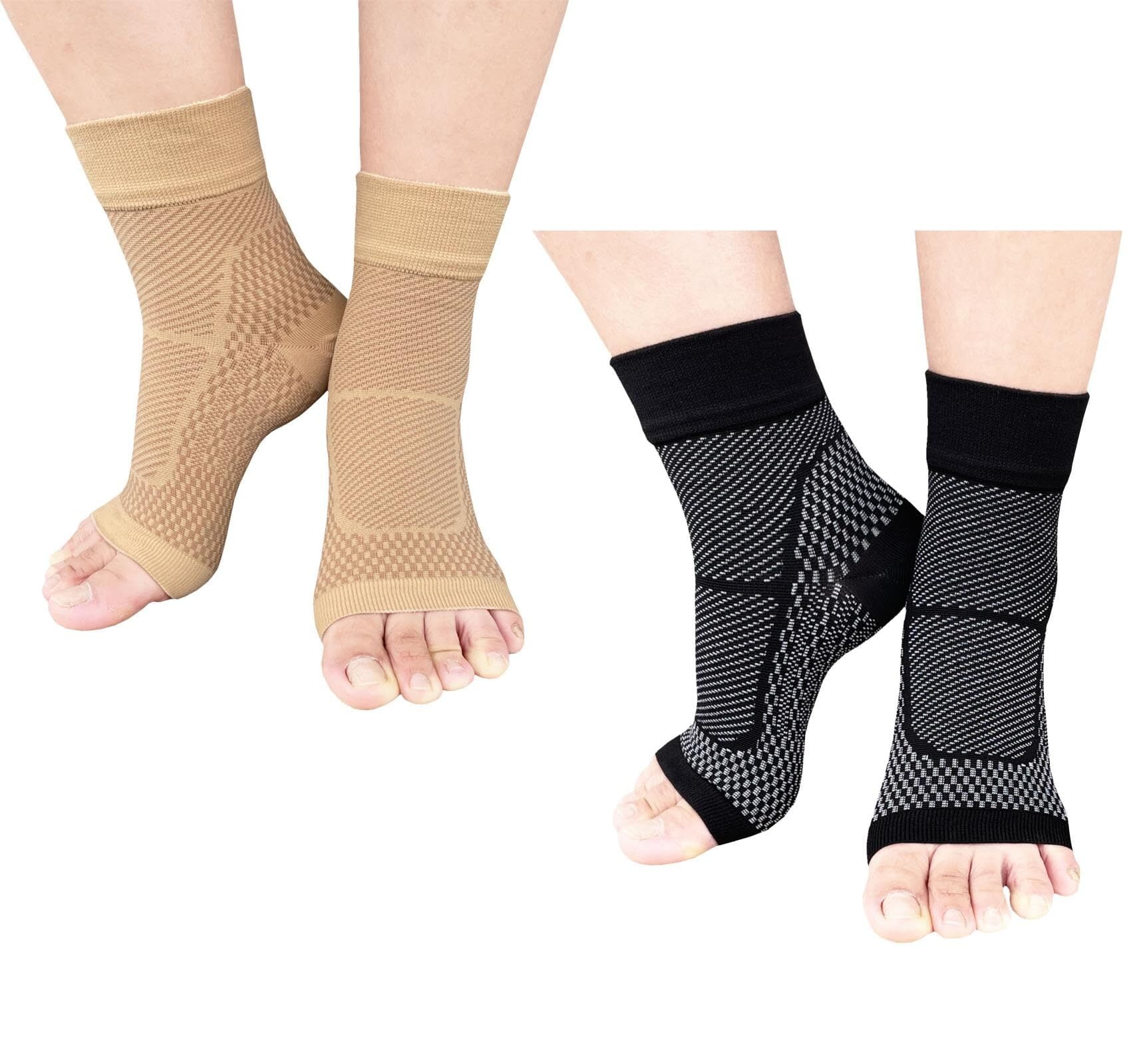 2 Pairs Ankle Brace Compression Sleeves - 8-15 mmhg Open Toe ...