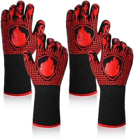 2 Pairs BBQ Gloves 1472 Heat Resistant, Fireproof Grill Mitts, Non-Slip ...