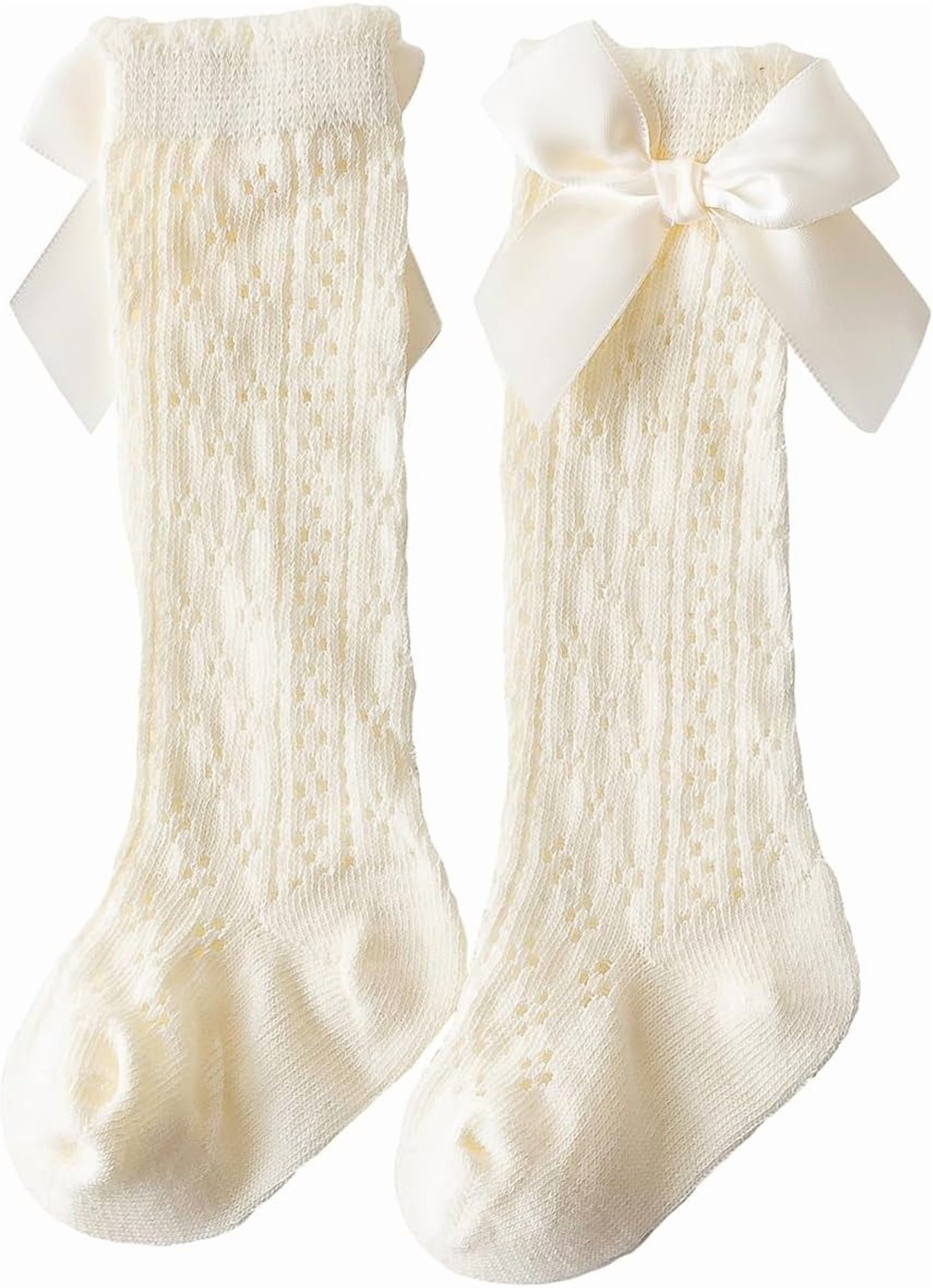 2 Pairs Baby Girls Knee High Socks Breathable Cutout Mesh Cute Bows ...