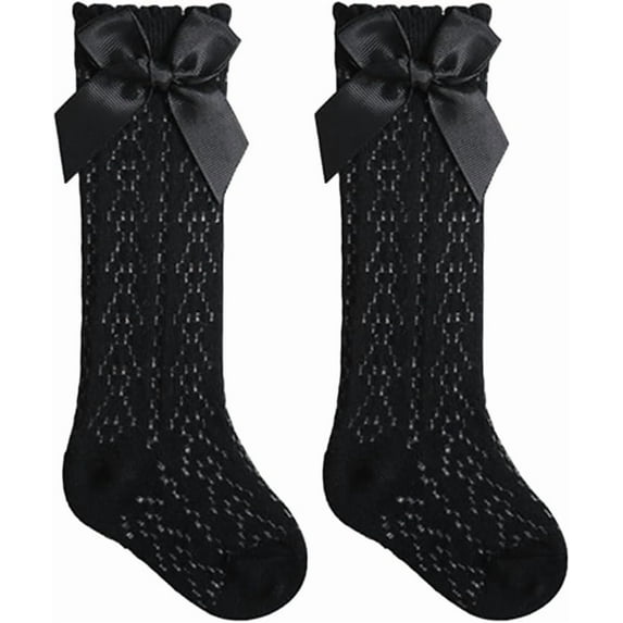 2 Pairs Baby Girls Knee High Socks Breathable Cutout Mesh Cute Bows ...