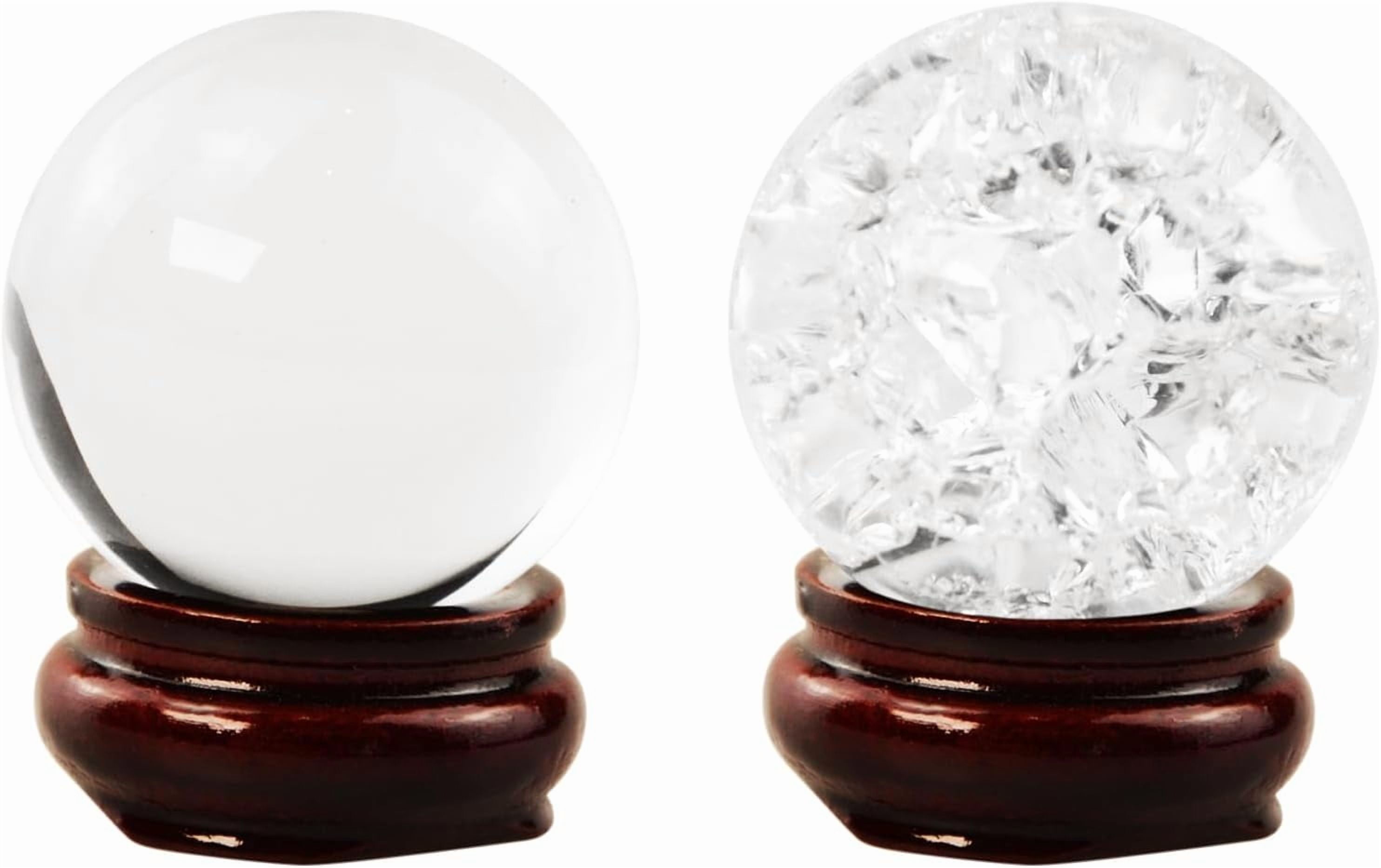 2 Pairs Ball with Stand, 40mm Clear Ice Crack Ball and Sphere Healing ...