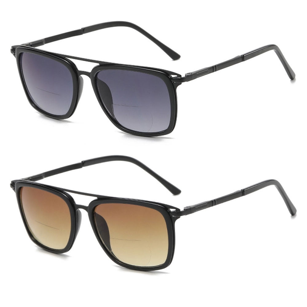 2 Pairs Black Aviator-Style Square Oversized Tinted Bifocal Reading ...