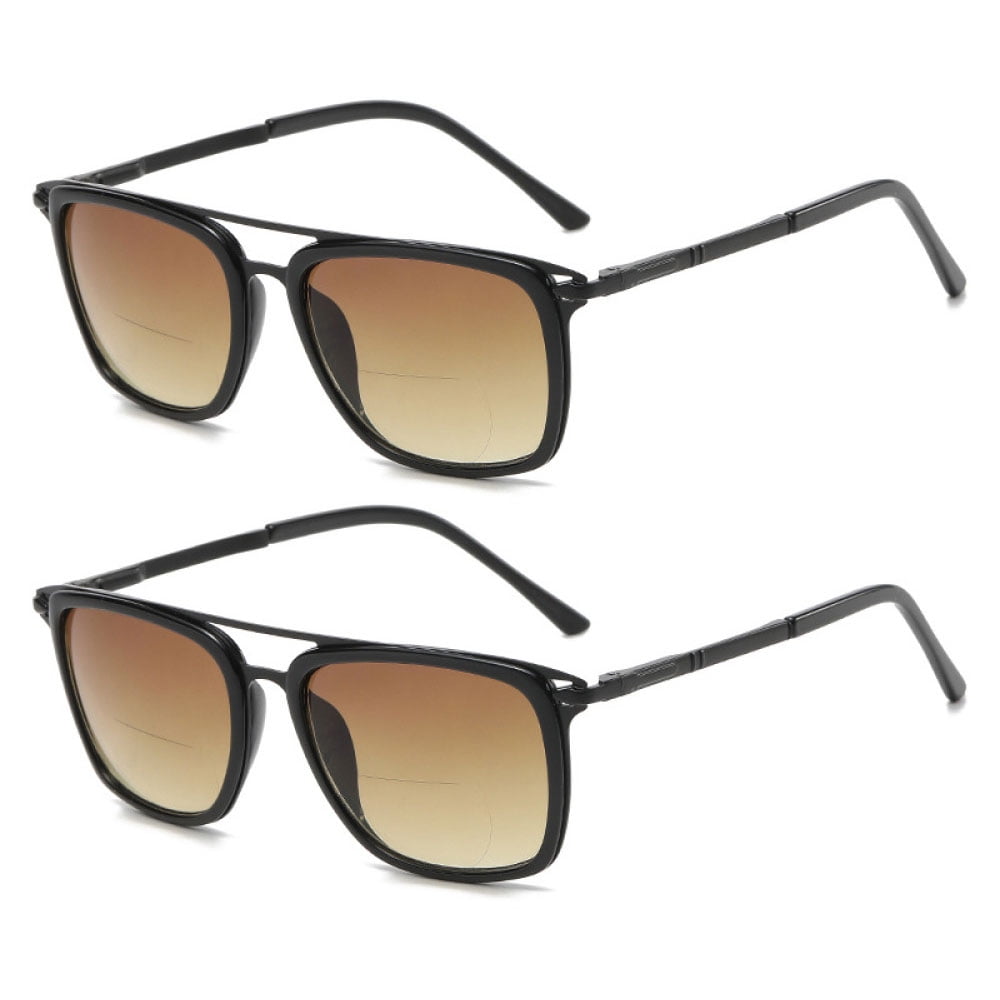 2 Pairs Black Aviator-Style Square Oversized Tinted Bifocal Reading ...