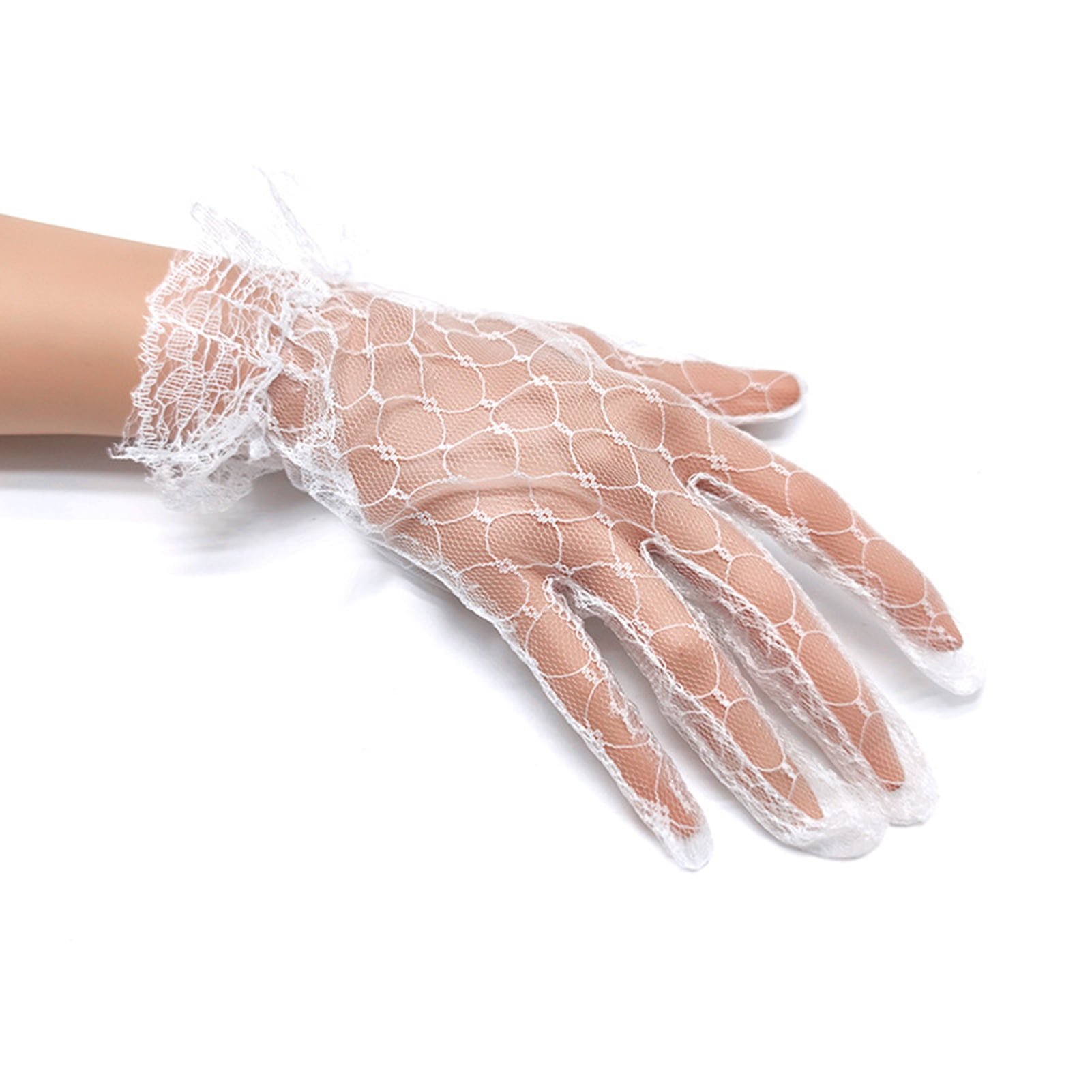 2 Pairs Bridal Gloves Ruffle Cuffs Wrist Length Sheer Breathable ...