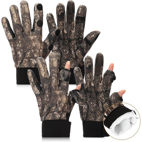 2 Pairs Camouflage Hunting Gloves Fleece Lined Anti Slip Camo Glove for ...