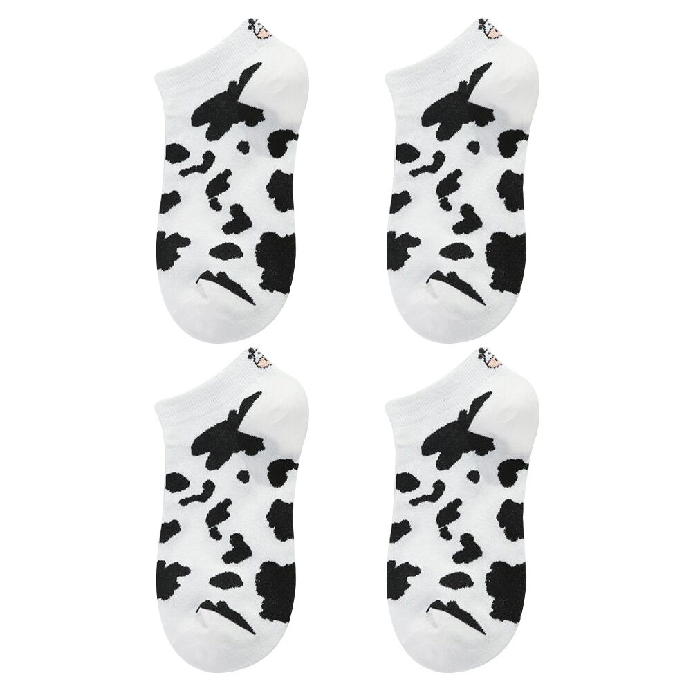 2 Pairs Cartoon Cow Pattern Cotton Socks Low Cut Short Sock for Women ...