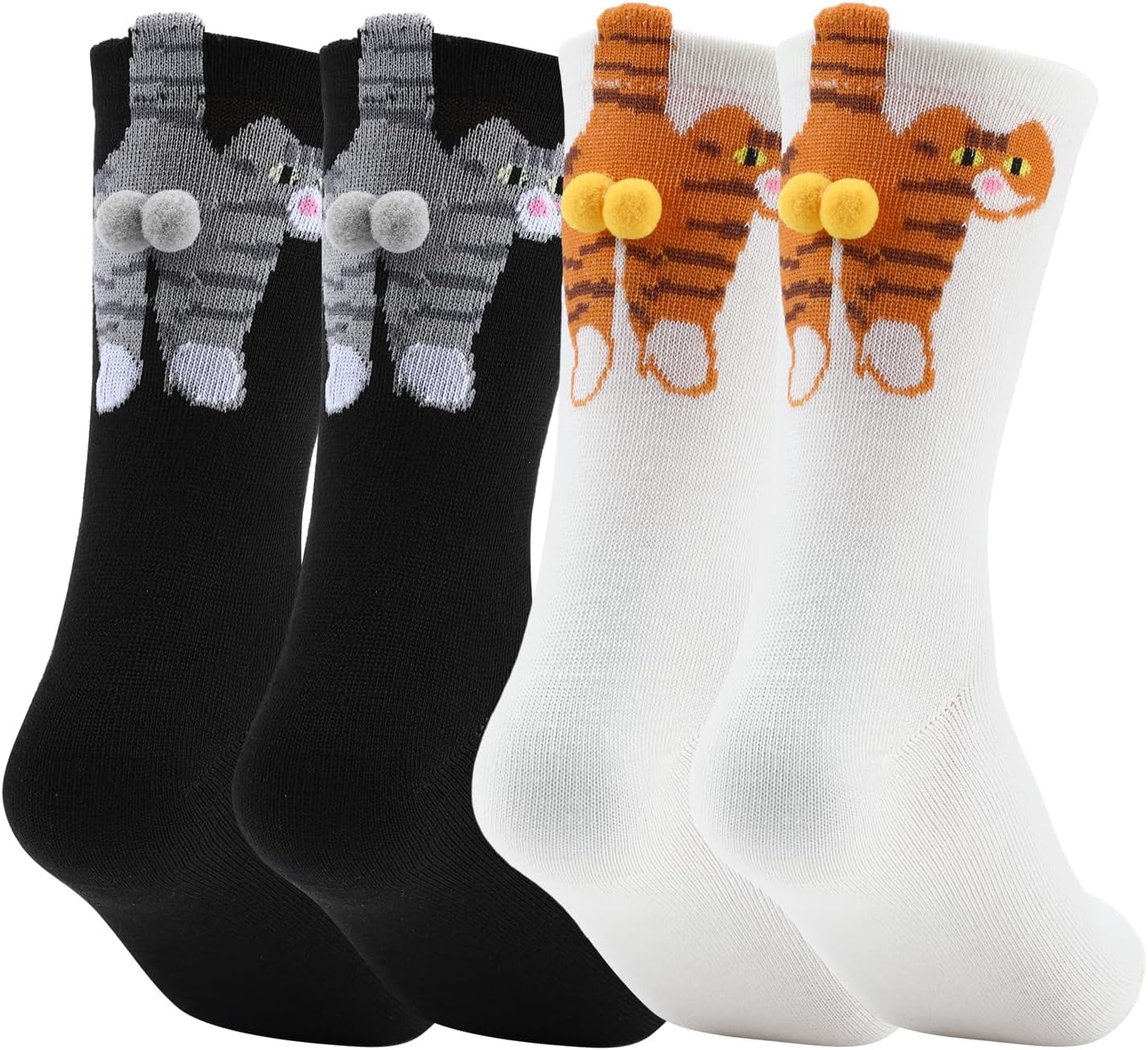 2 Pairs Cat Socks with Plush Balls, Funny Novelty Crew Socks for Cat ...