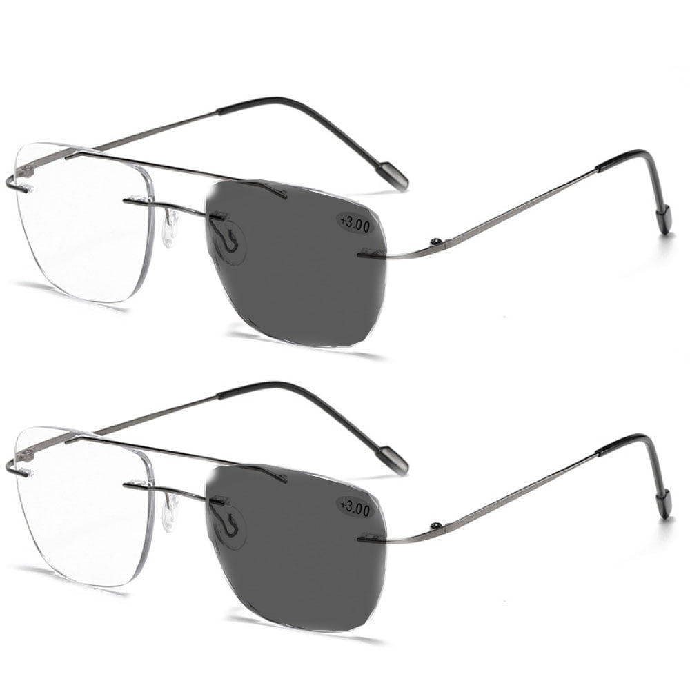 2 Pairs Classic aviator style Photochromic Rimless progressive reading ...