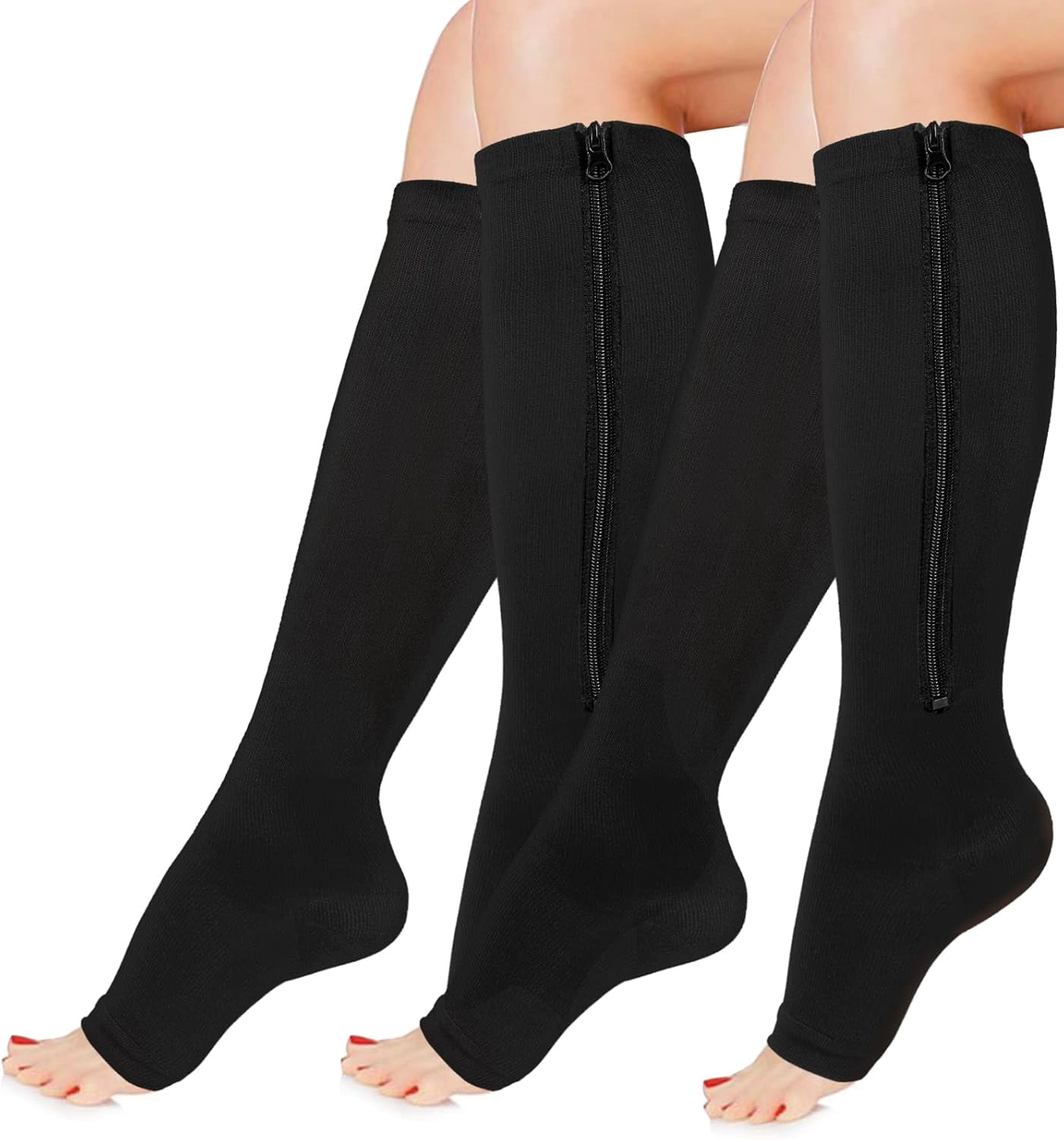 2 Pairs Compression Socks Toe Open Leg Support Stocking Knee High Socks ...