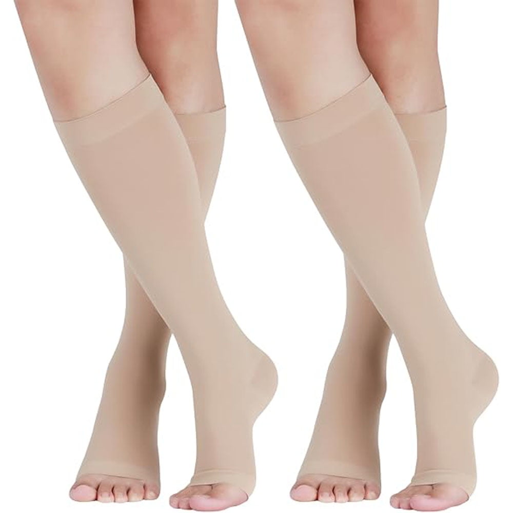 2 Pairs Compression Socks for Women and Men, Knee High Open Toe Medical ...