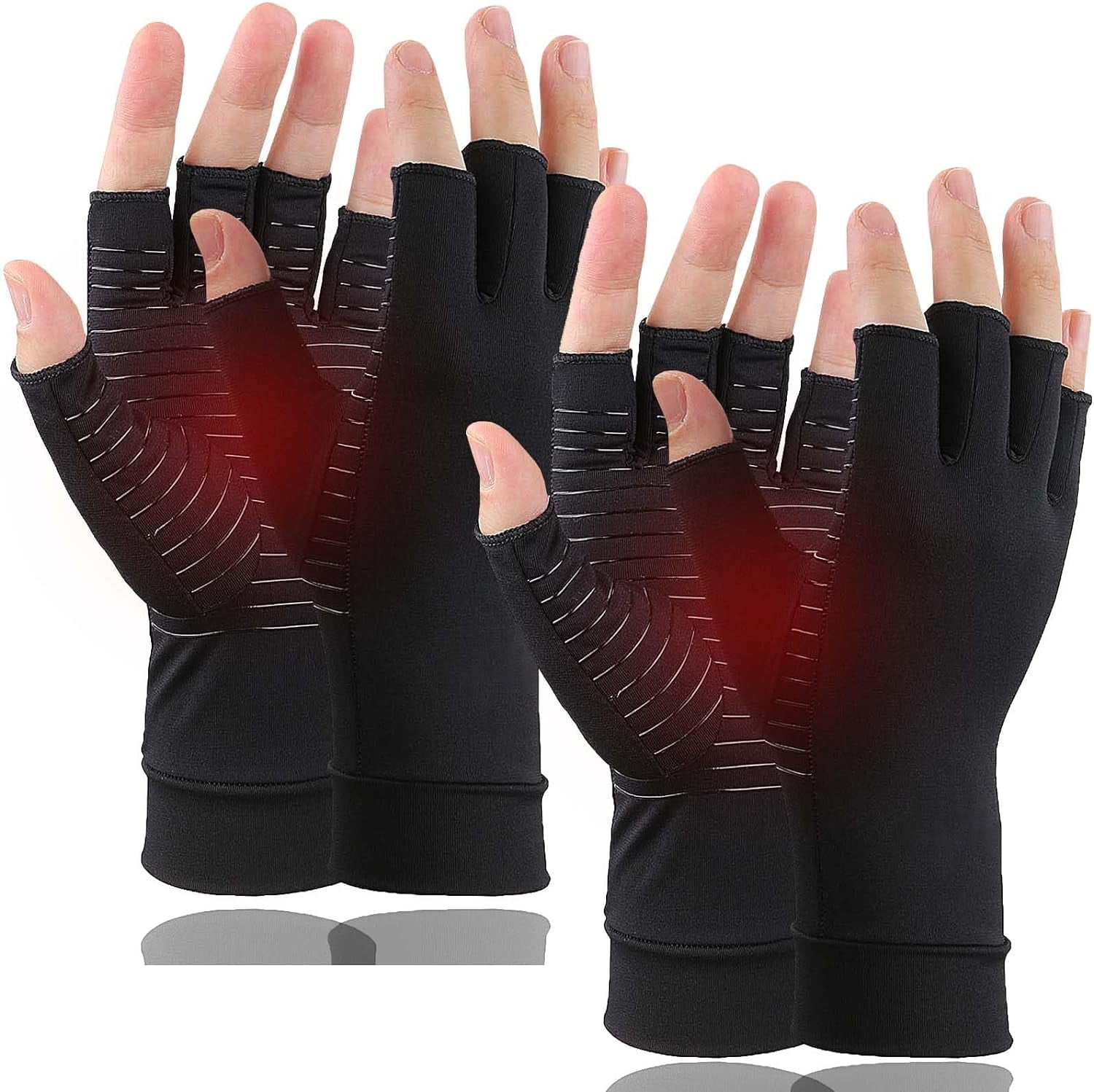 2 Pairs Copper Arthritis Gloves, Fingerless Compression Gloves for Men ...