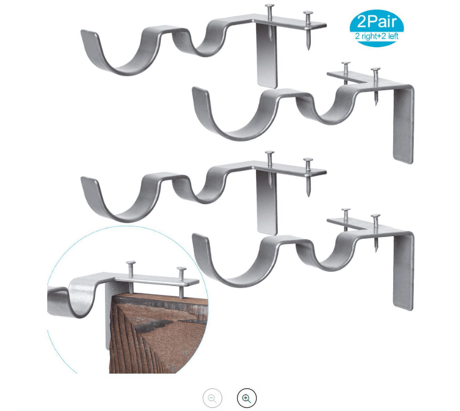 2 Pairs Curtain Rod Brackets Set Double Curtain Rod Holders Easy No ...