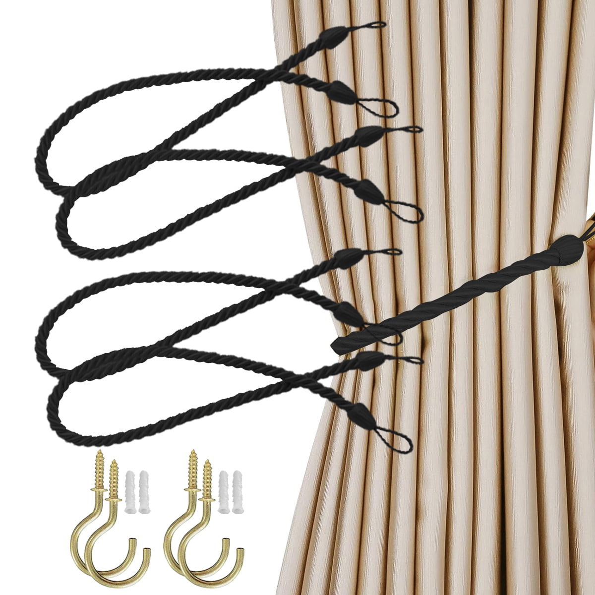 2 Pairs Curtain Tiebacks Ropes Tie-Backs, Handmade Curtain Holdbacks ...