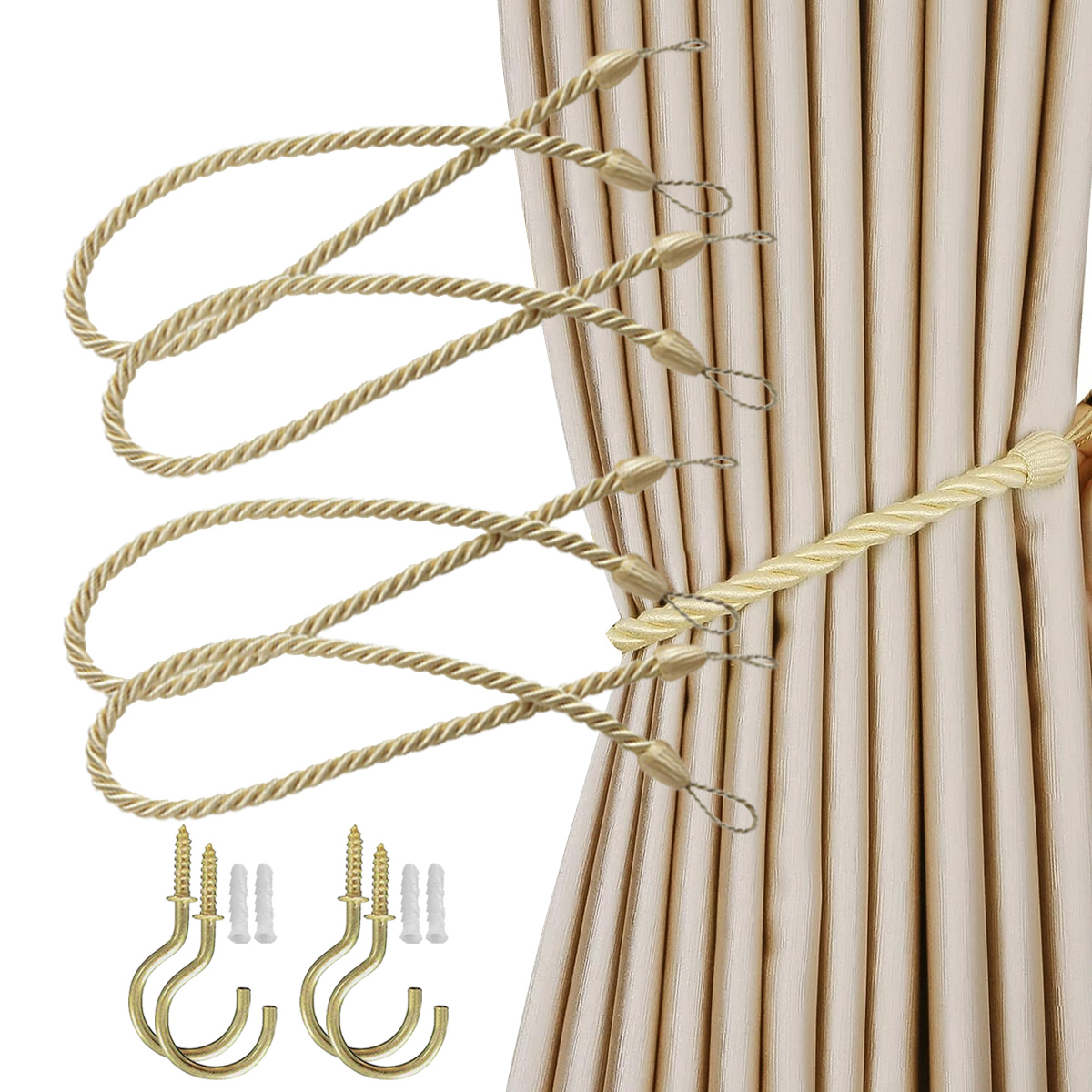 2 Pairs Curtain Tiebacks Ropes Tie-Backs, Handmade Curtain Holdbacks ...