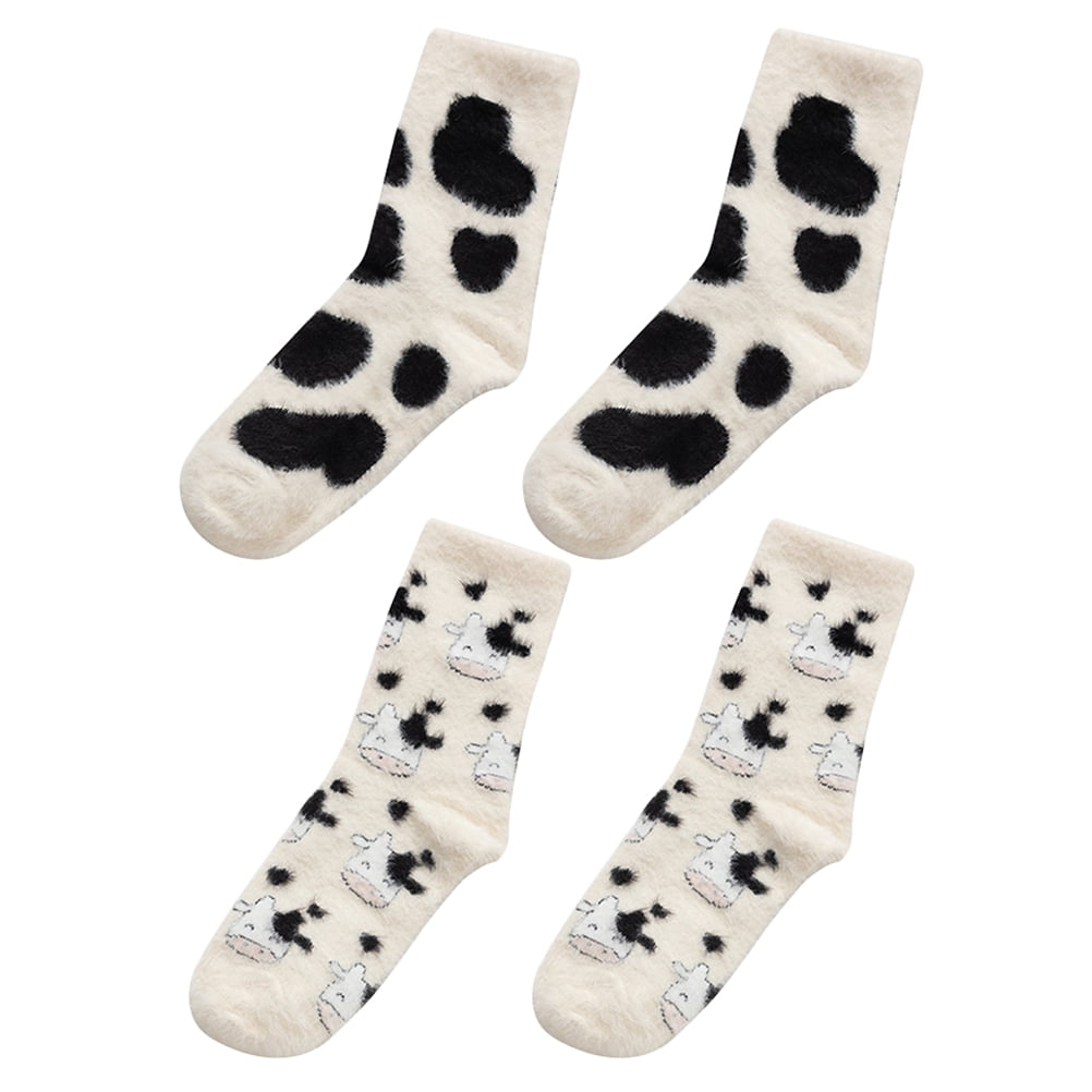 2 Pairs Delicate Cartoon Cows Print Animal Feet Socks, Female Furry ...