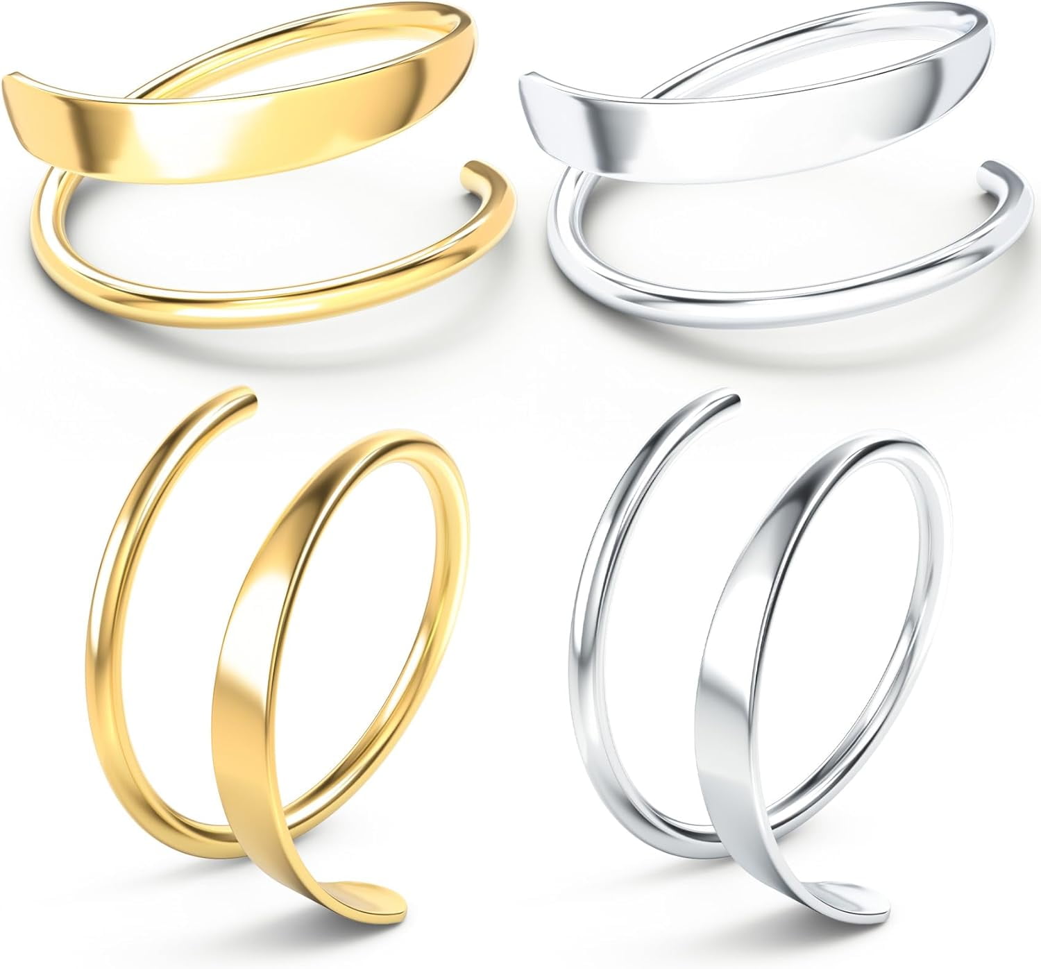 2 Pairs Double Spiral Hoop Twist Earrings - 1 Pair 925 Sterling Silver with Gold Plated+1 Pair ...