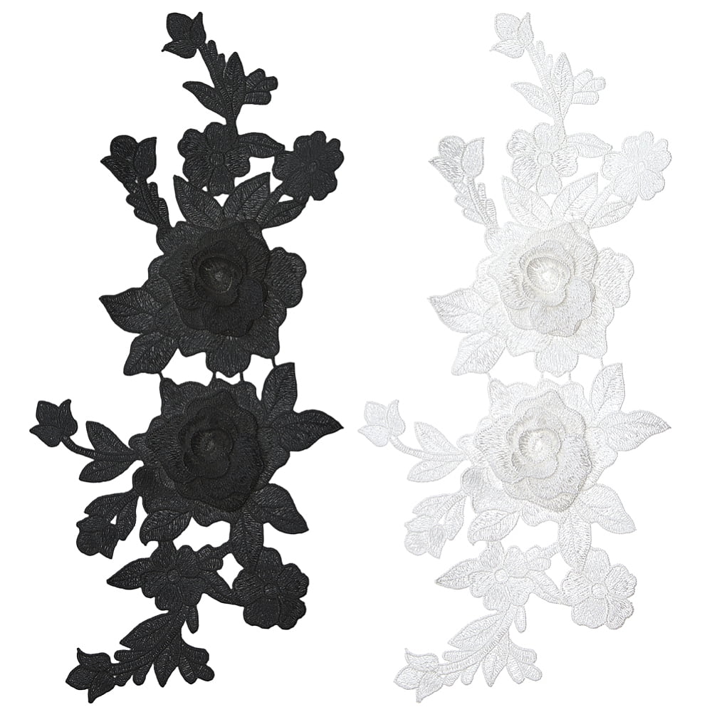 2 Pairs Embroidered Floral Appliques Sew On Patches Vintage Rose ...