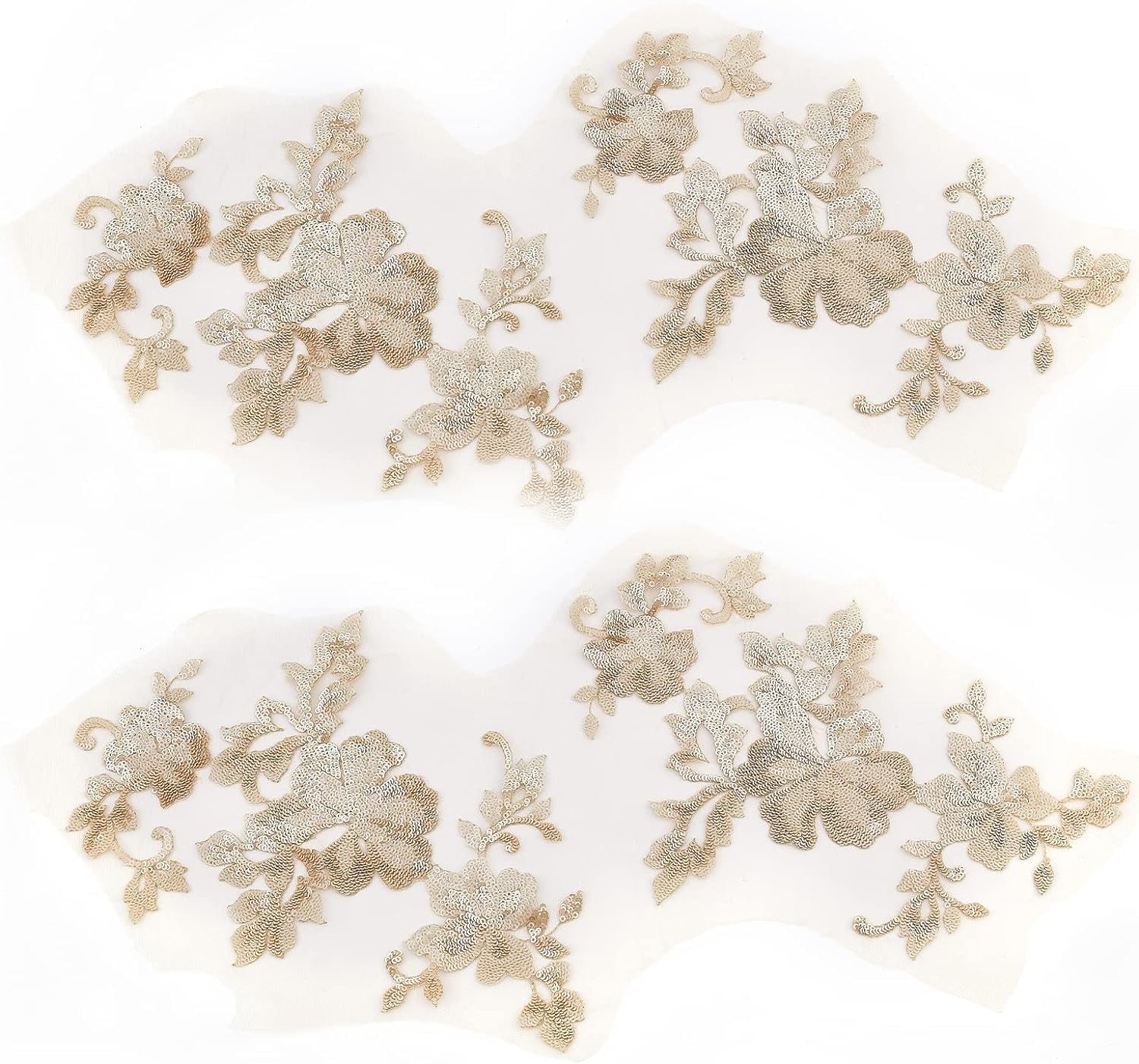 2 Pairs Embroidery Sequin Lace Applique Sewing Flower Fabric Collar ...