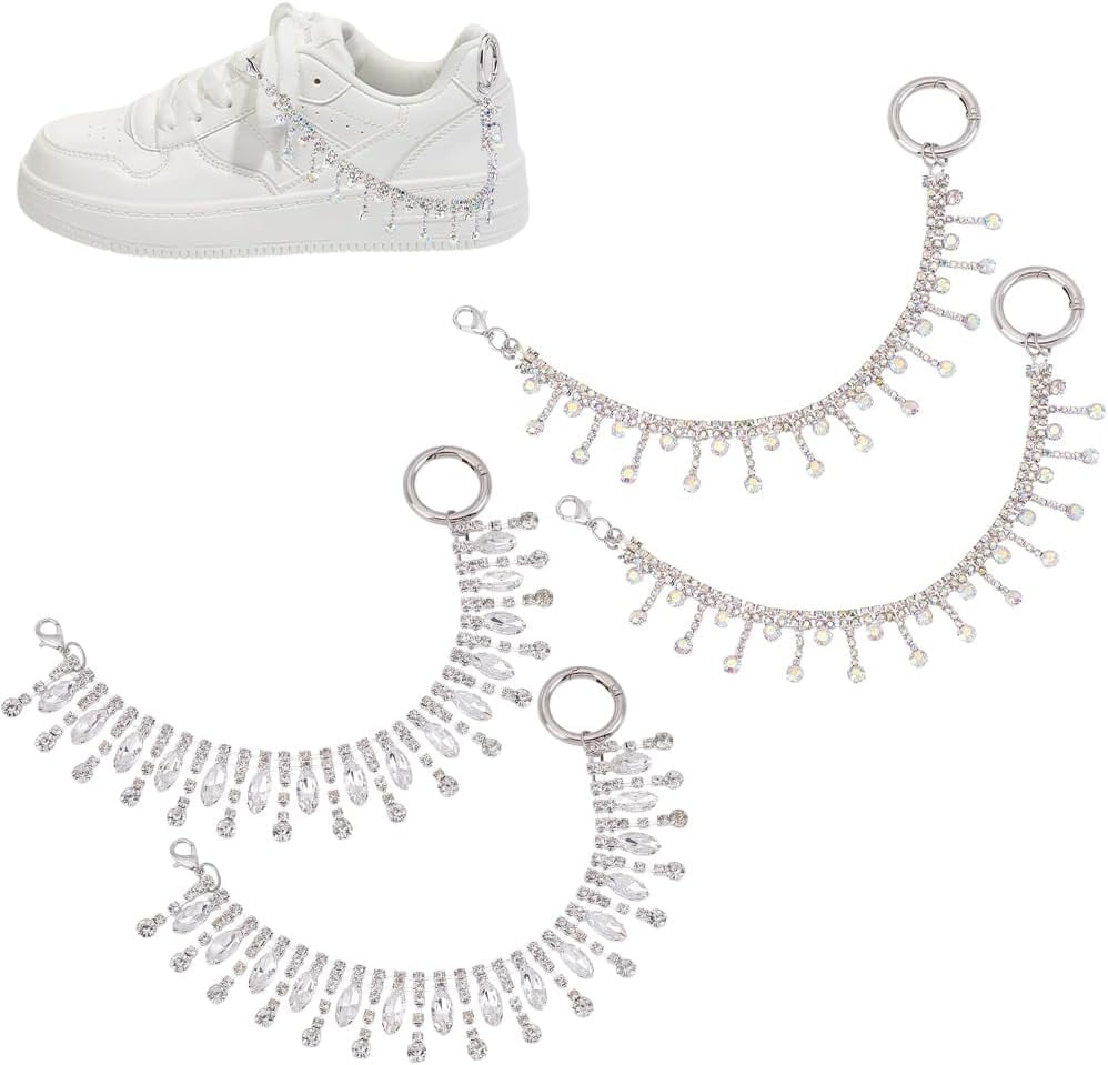 2 Pairs Evil Eye Leaves Tassel Bling Shoe Chains for Women Jewelry Shoe ...