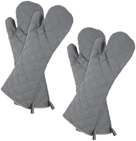 2 Pairs Extra Long Oven Mitts Heat 17 Inch Resistant Cotton Lining Oven ...