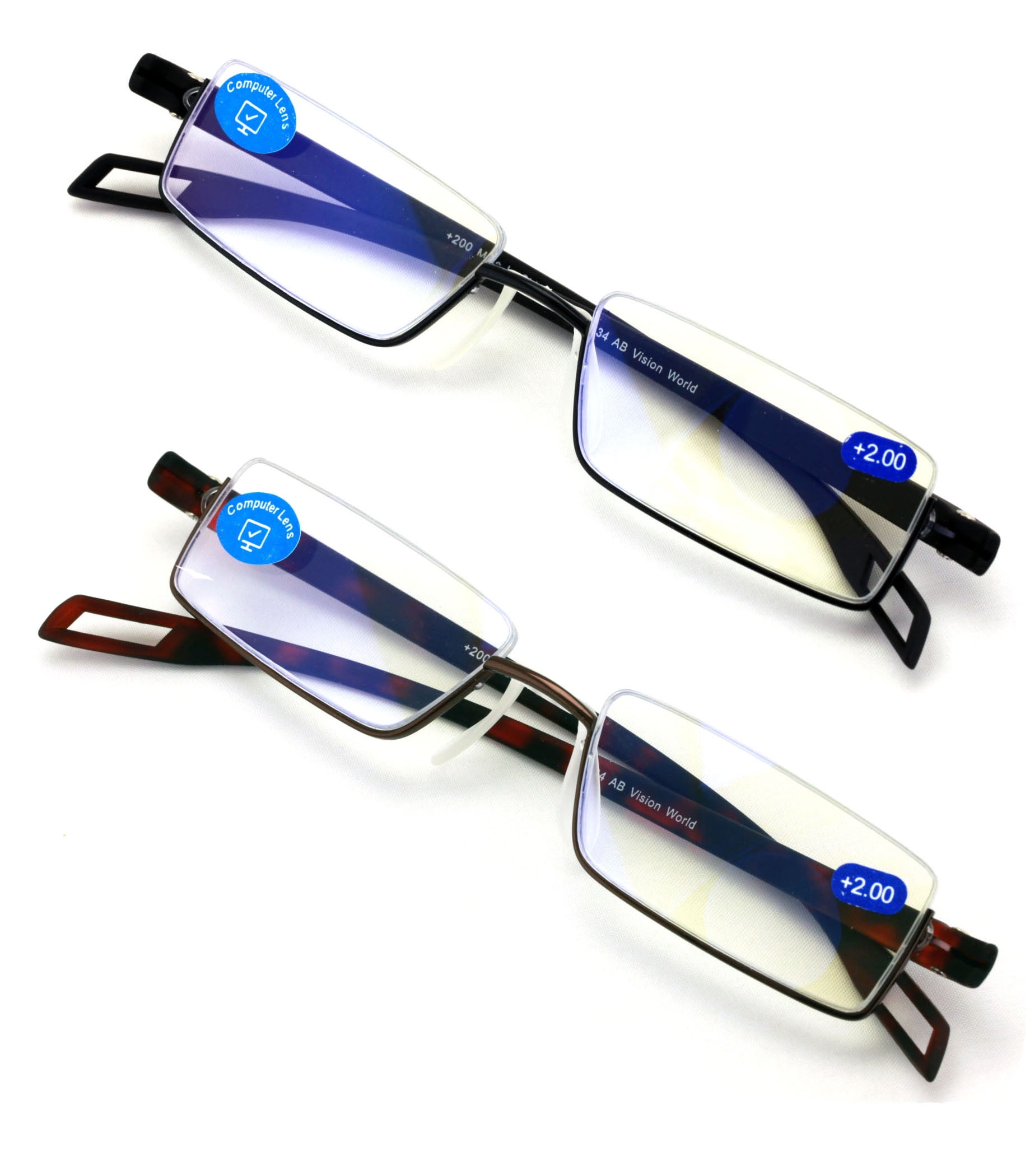 2 Pairs Featherweight Slim Half Rim Memory Flex Reading Glasses With ...