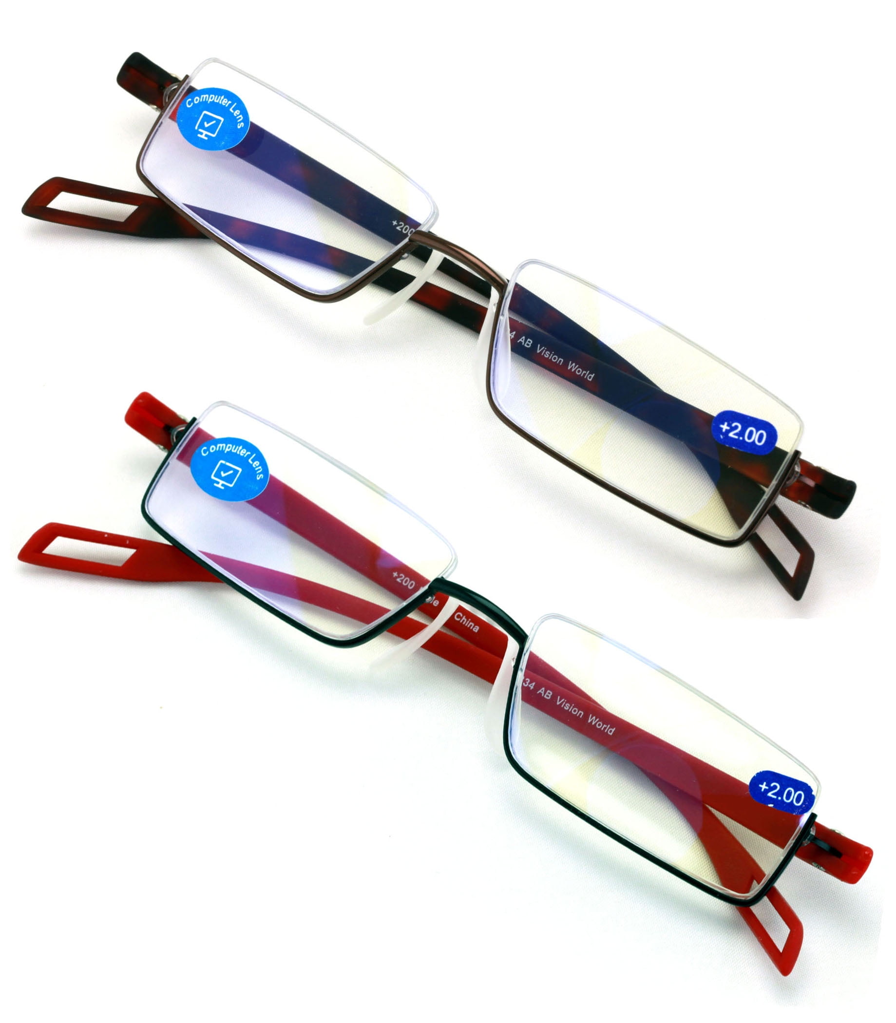 2 Pairs Featherweight Slim Half Rim Memory Flex Reading Glasses With ...