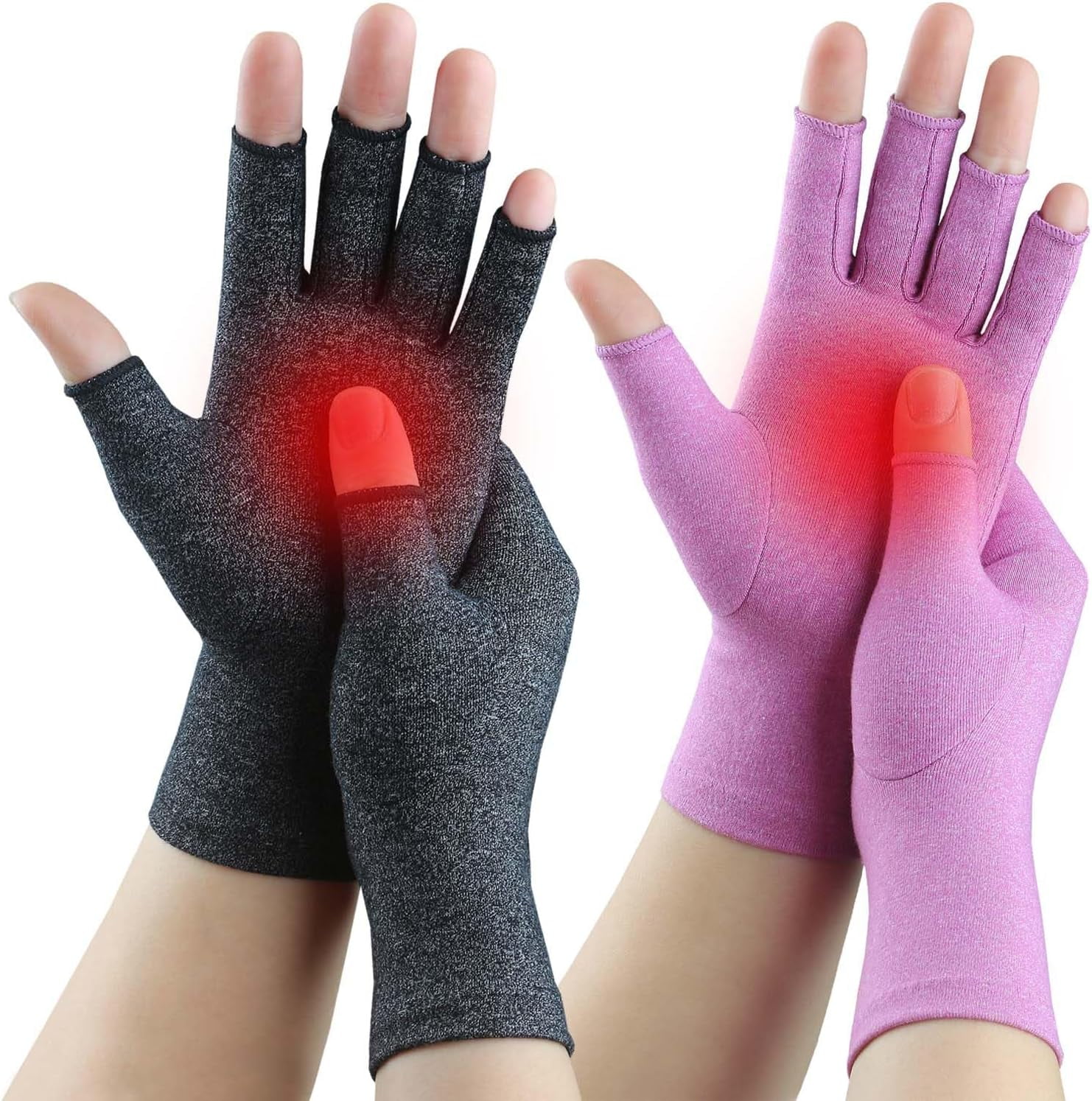2 Pairs Fingerless Arthritis Compression Gloves for Women Men, Hand ...