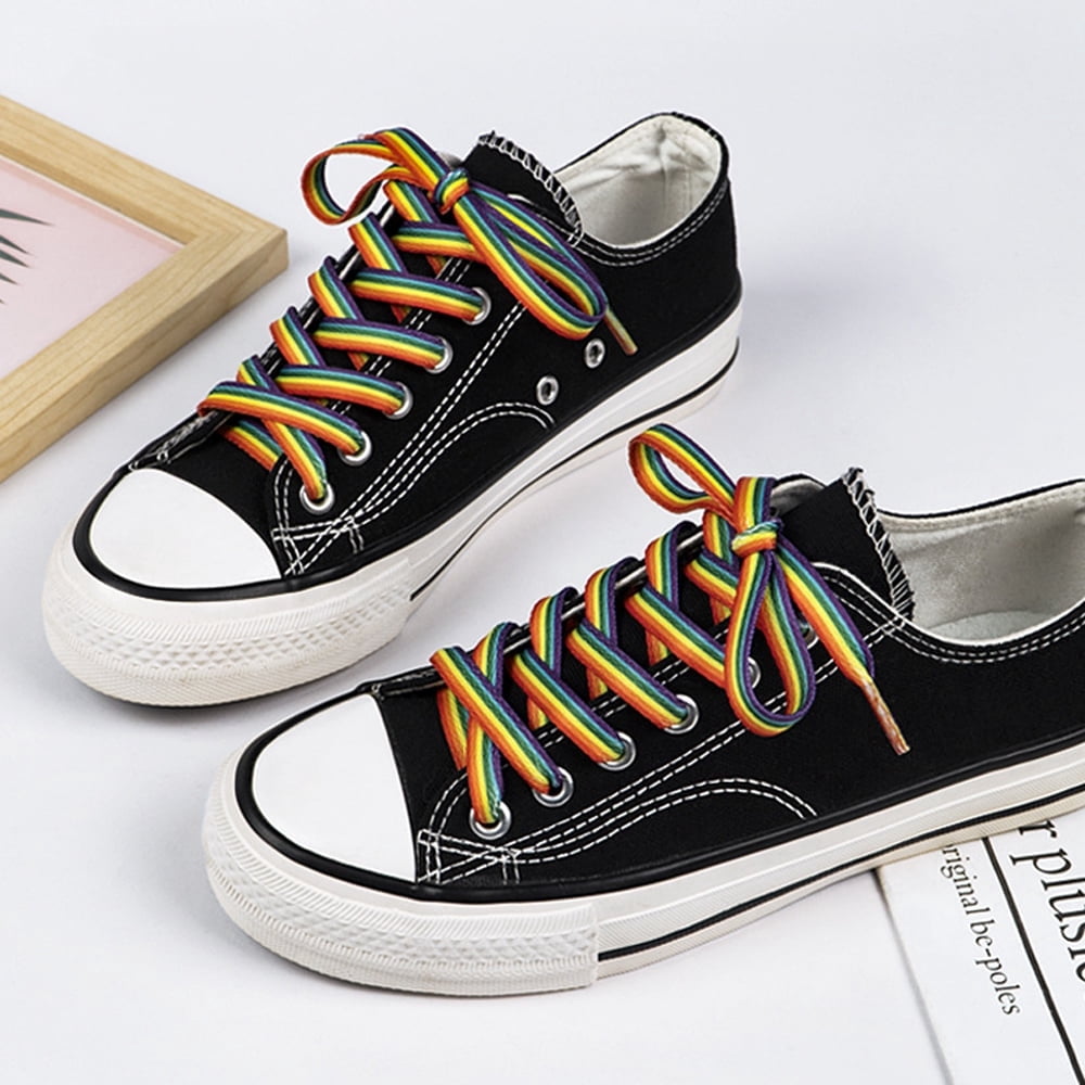 2 Pairs Flat Colorful Fashion Sneakers Shoelaces, Gradient Rainbow Shoe ...