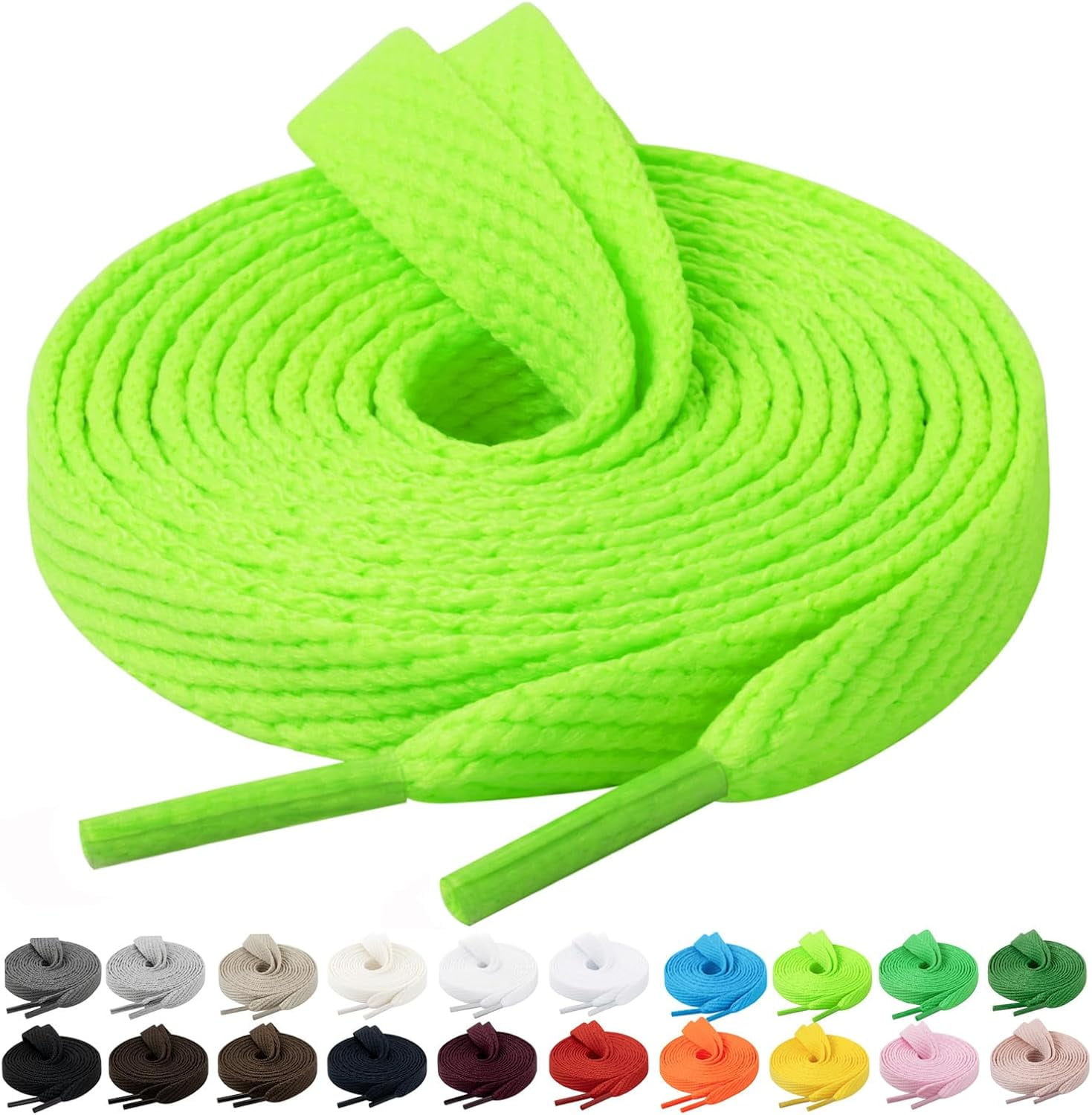 2 Pairs Flat Sneaker Shoe Laces 2/5" in 20 Colors, Wide Shoelaces for ...