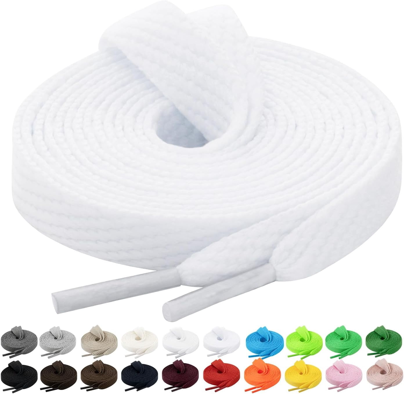 2 Pairs Flat Sneaker Shoe Laces 2/5" in 20 Colors, Wide Shoelaces for ...