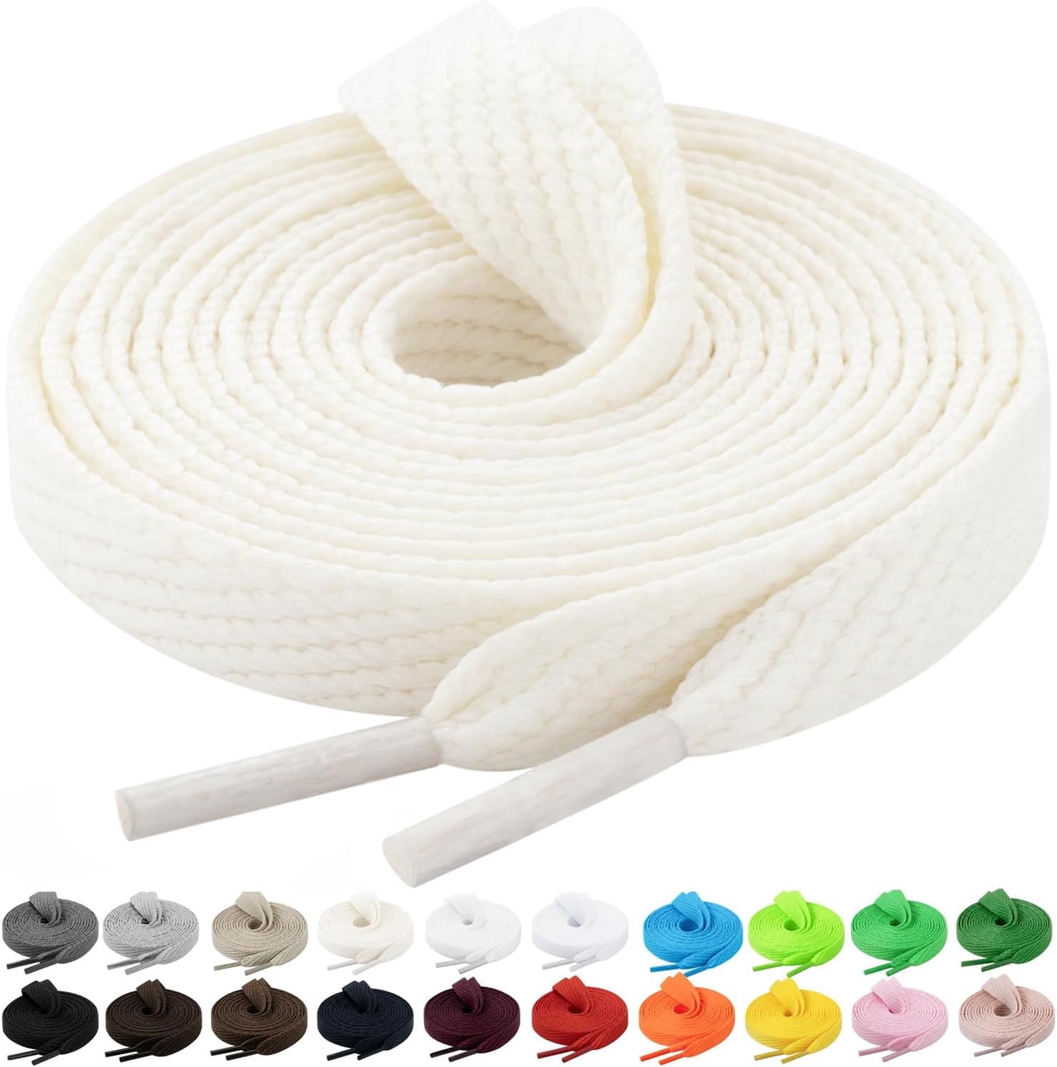 2 Pairs Flat Sneaker Shoe Laces 2/5" in 20 Colors, Wide Shoelaces for ...