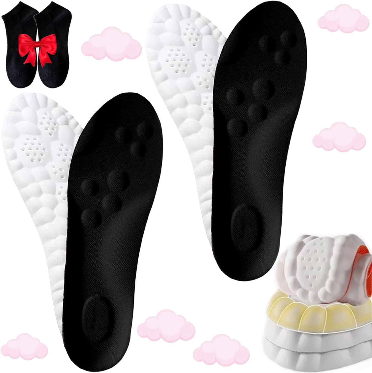 2 Pairs Footstr Insoles for Men Women, Breathable Soft Foam Shoe Insole ...