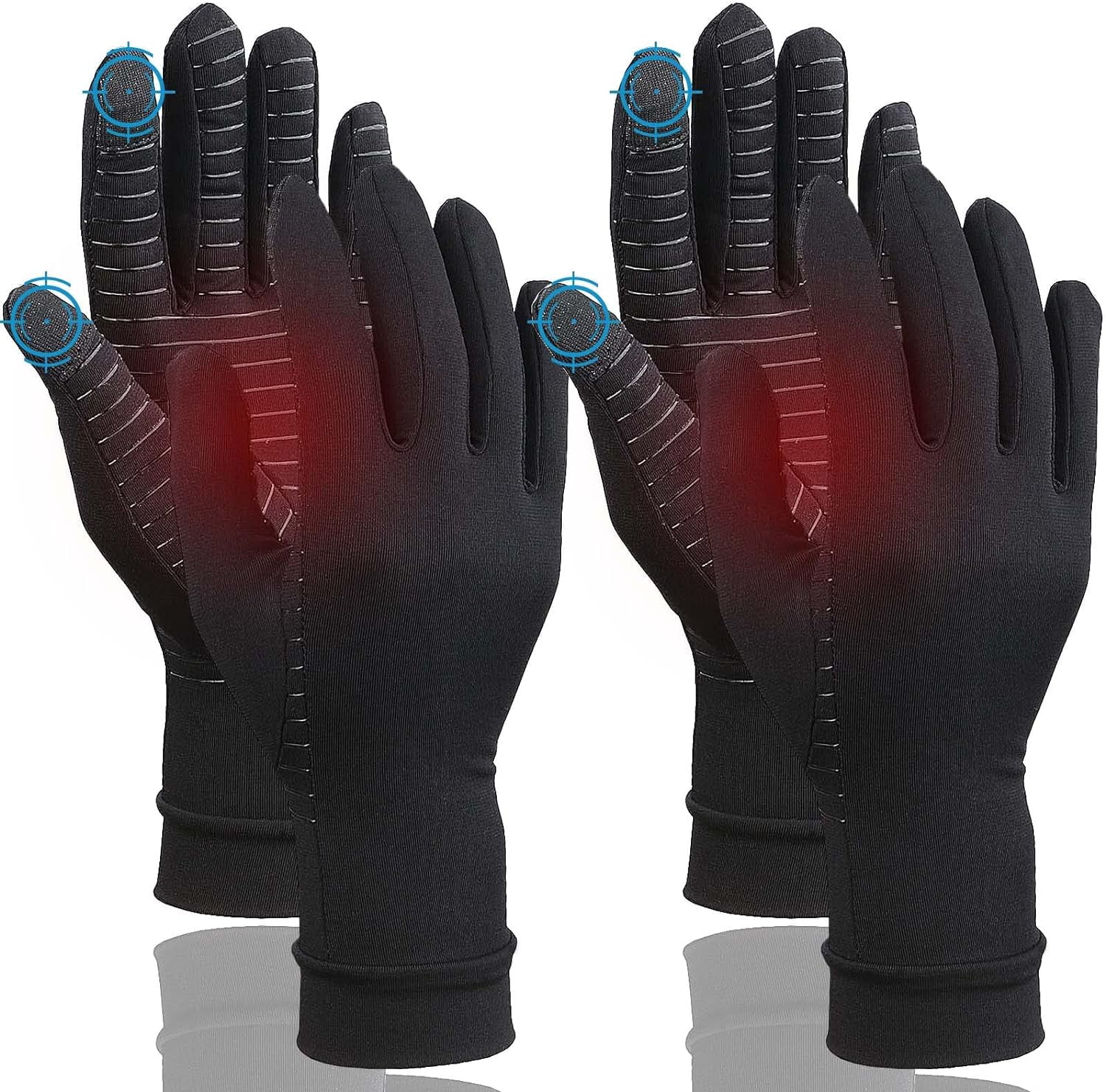 2 Pairs Full Finger Compression Gloves for Women Men, Copper Arthritis ...