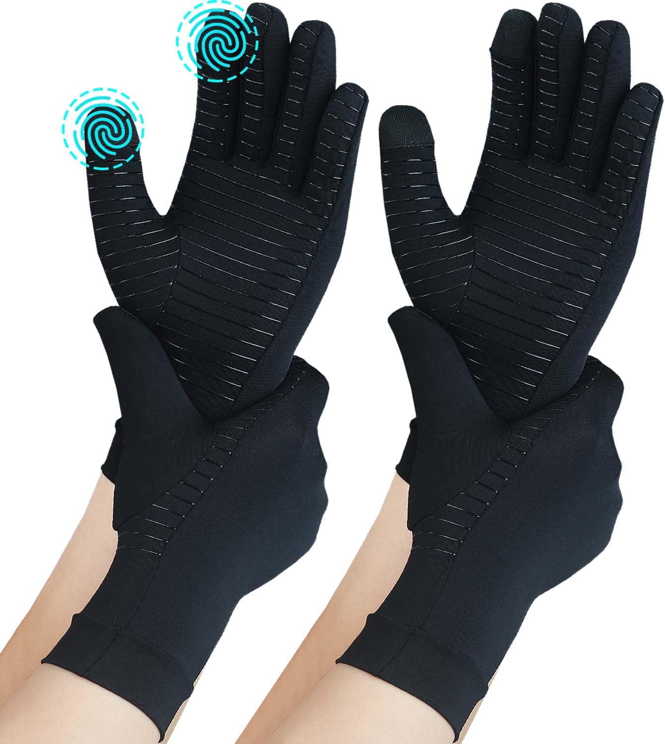 2 Pairs Full Finger Copper Arthritis Compression Gloves with ...