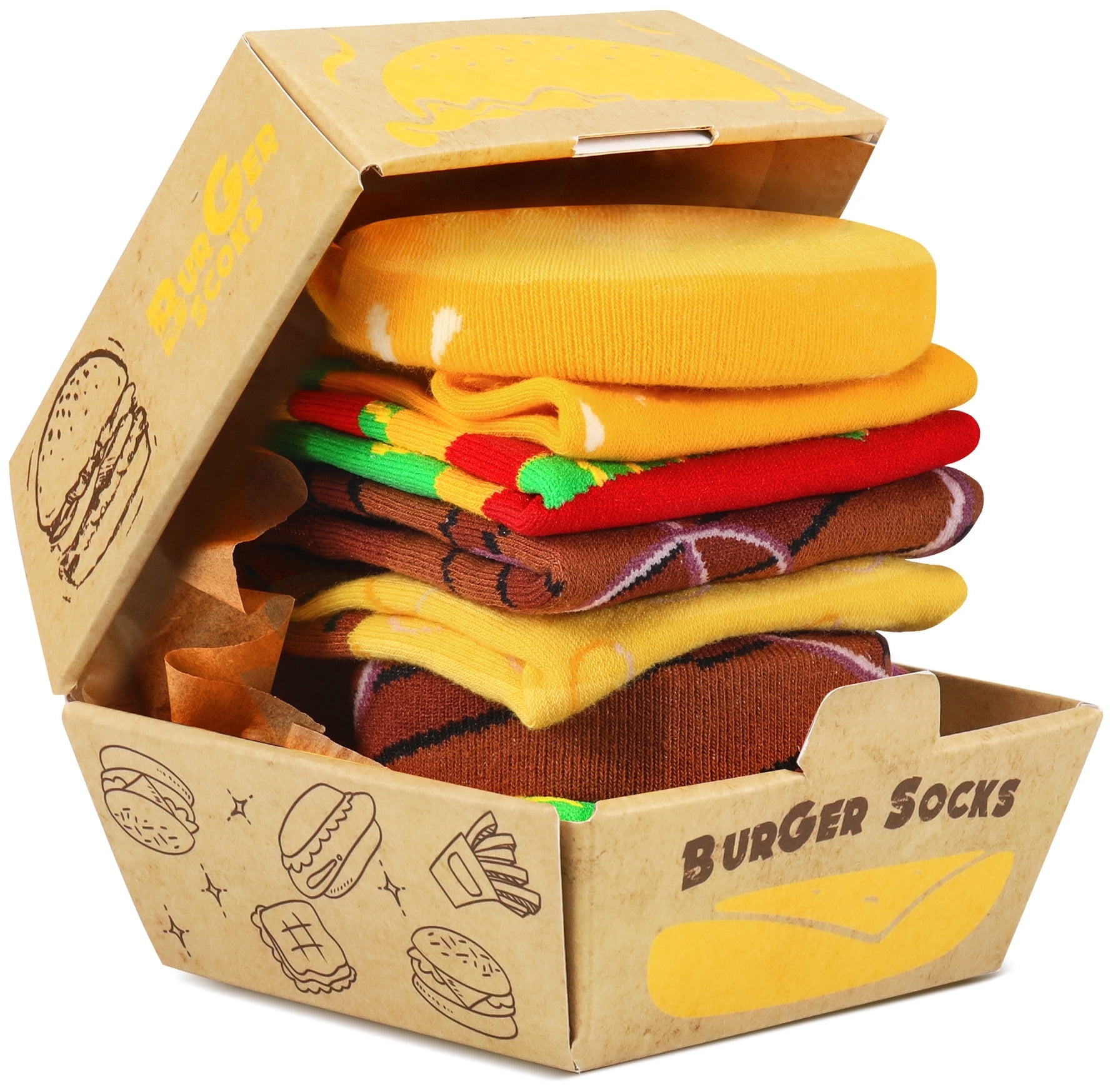 2 Pairs Hamburger Style Funny Socks for Men, Novelty Gift Box, Birthday ...