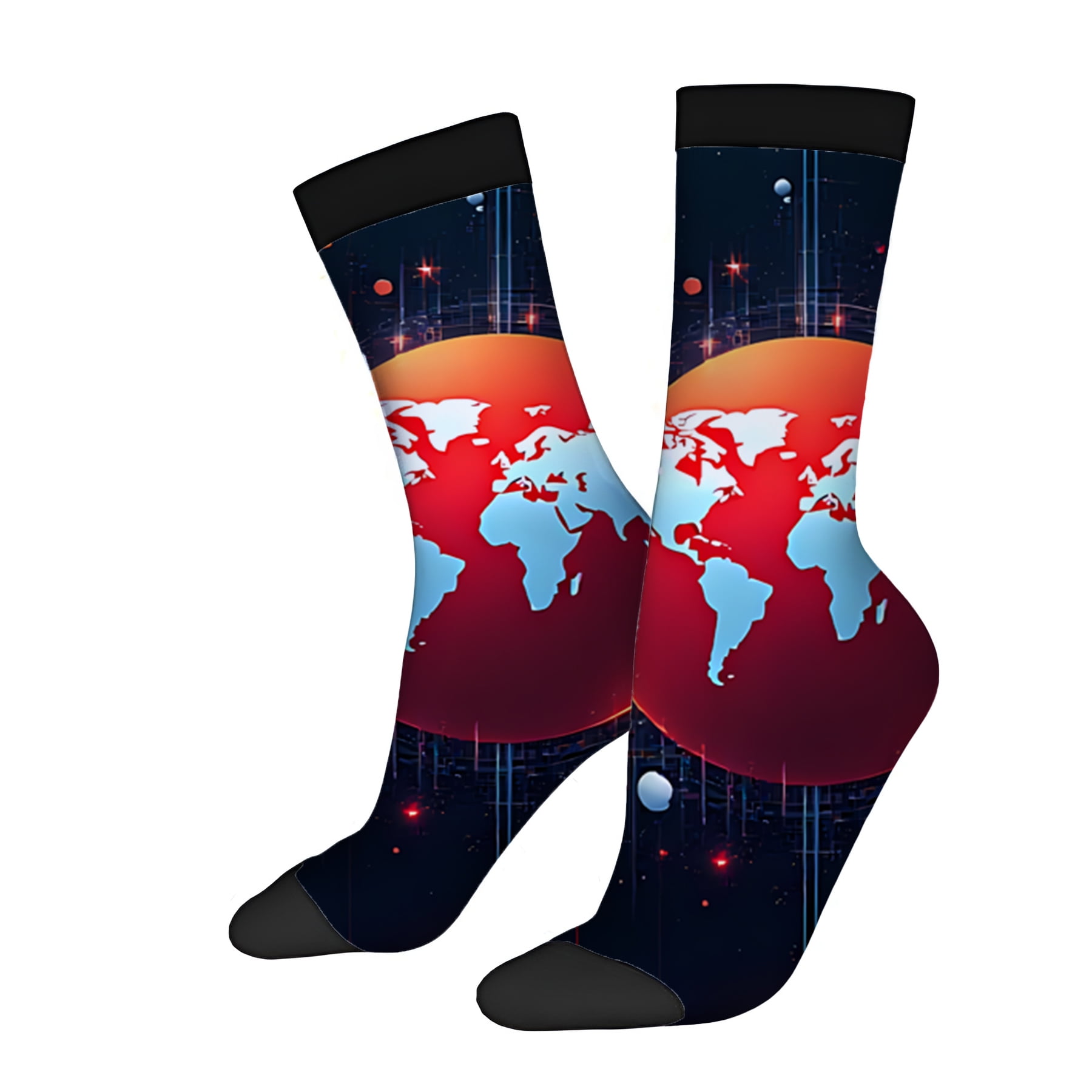 2 Pairs Futuristic Unisex Socks with Red Planet & Human Silhouette ...