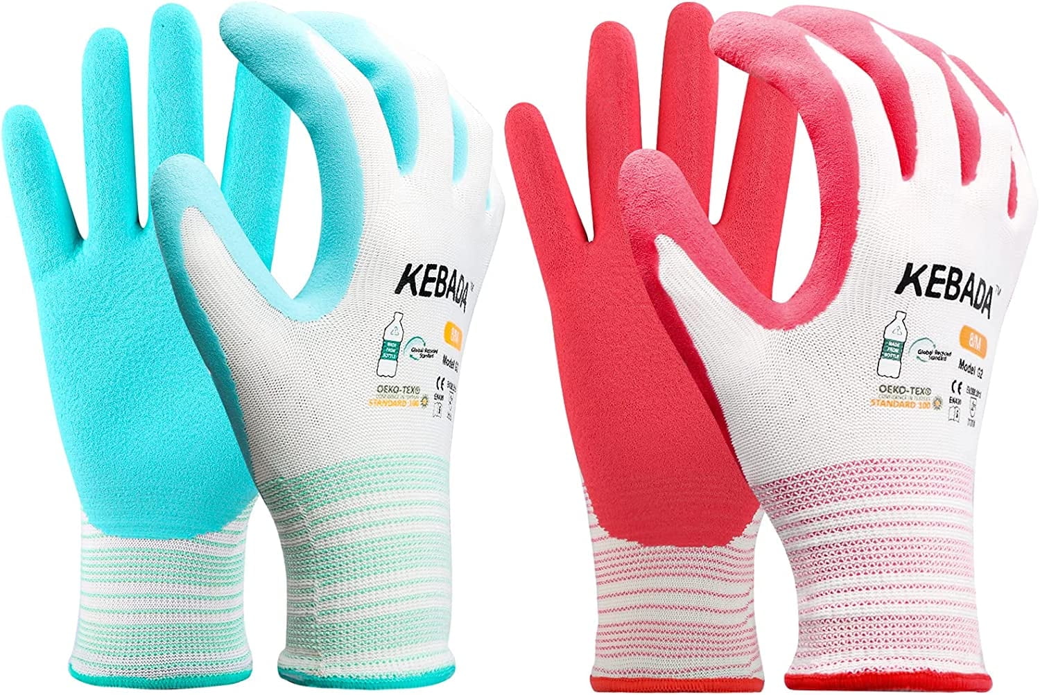 2 Pairs Gardening Gloves for Women, Aqua & Red Latex Coated Yard Gloves ...