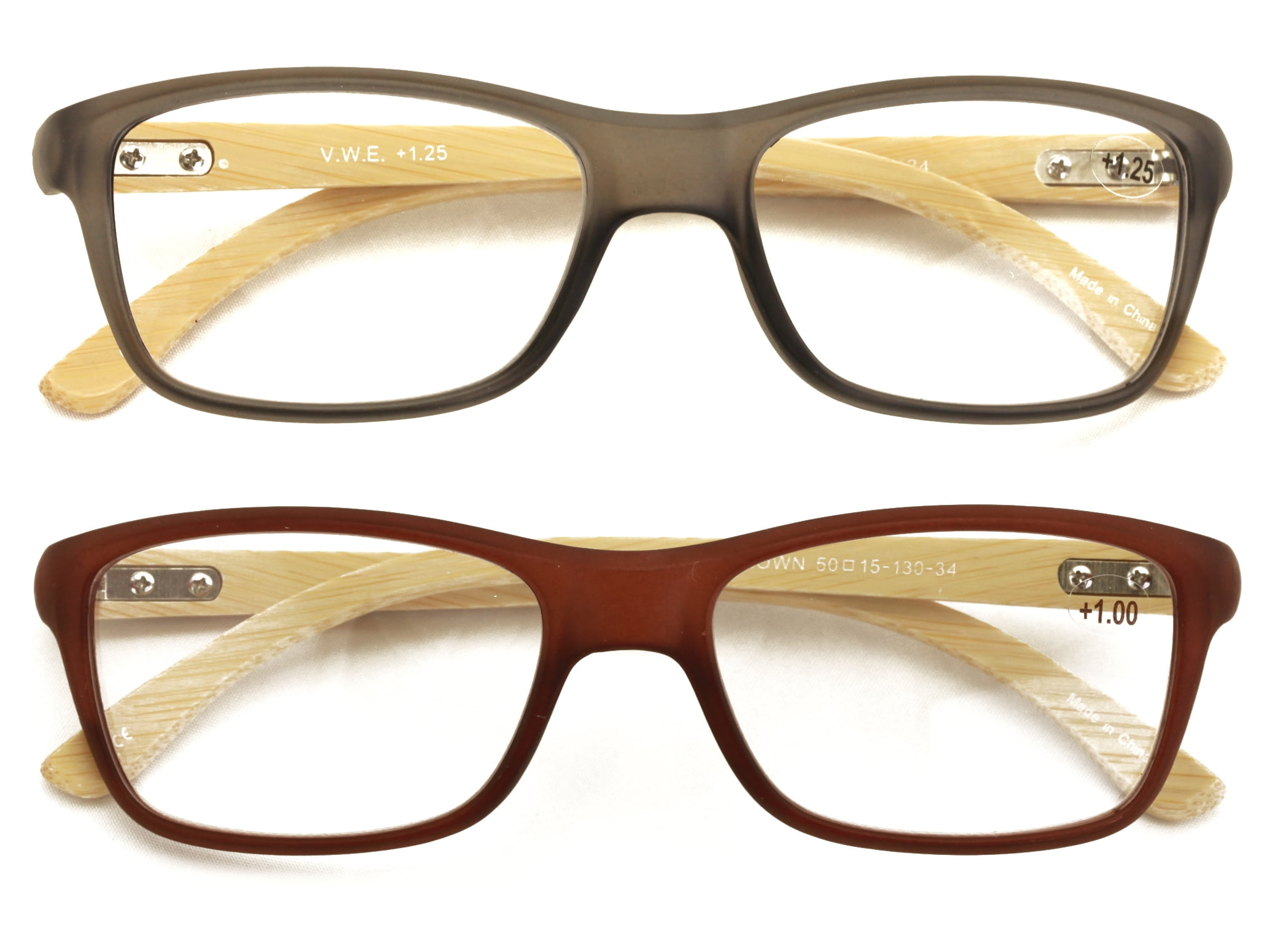 2 Pairs Geniune Bamboo Women Reading Glasses - Fun Color Clear Lens Reader 7015 +1.50 - Walmart.com
