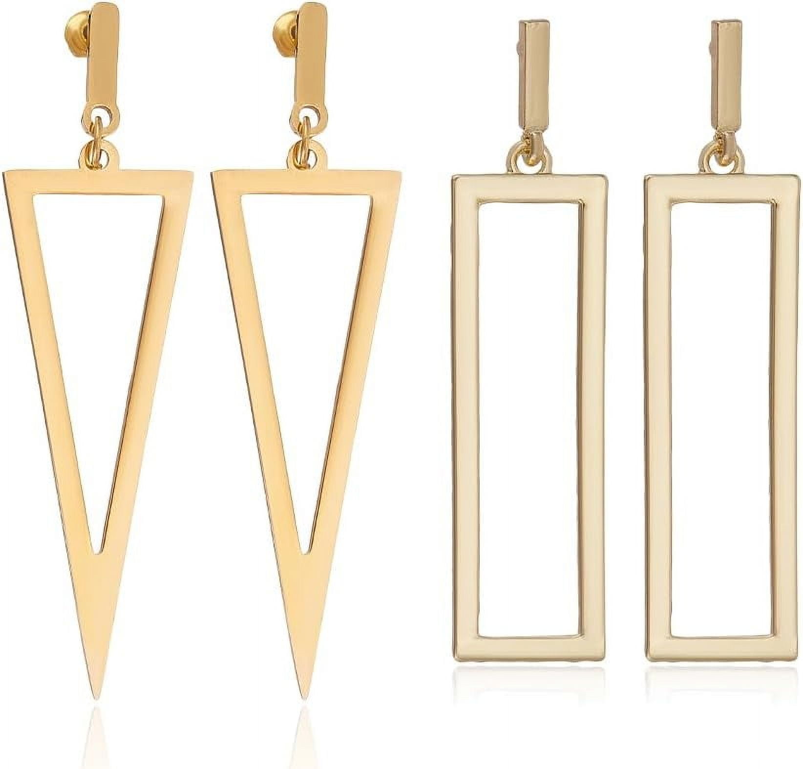 2 Pairs Geometric Drop Dangle Earrings Triangle Rectangle Drop Stud Earrings Gold Stainless ...