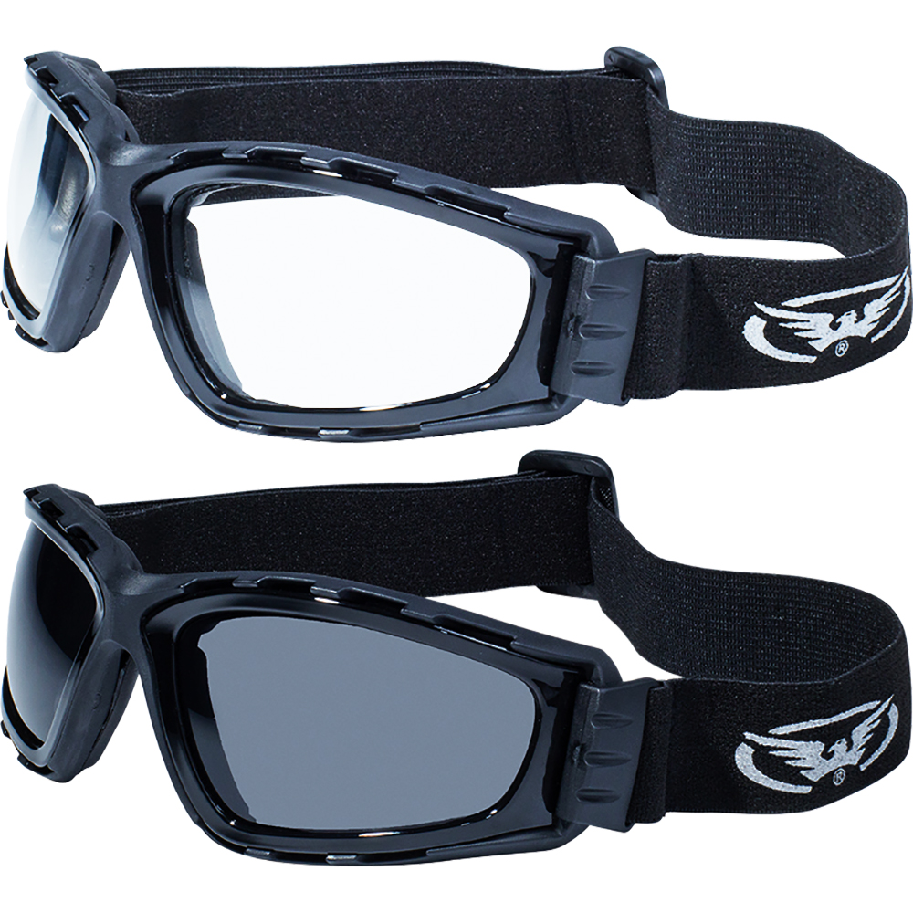 2 Pairs Global Vision Trip Motorcycle Padded Goggles Black Frames Clear ...