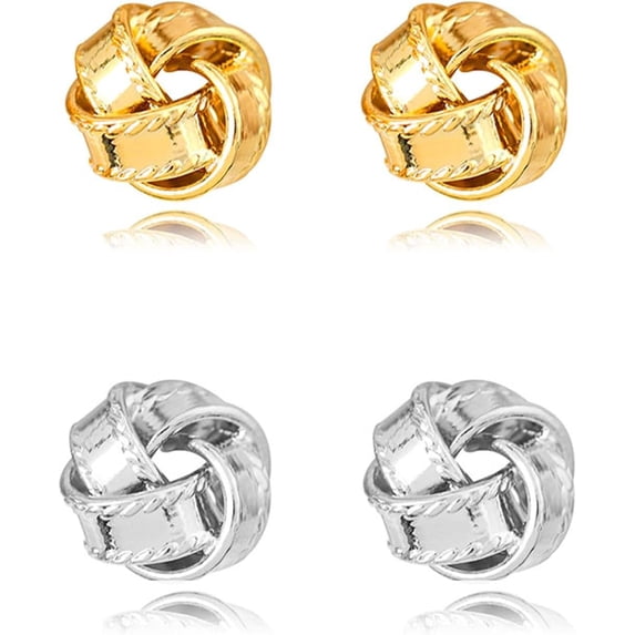 2 Pairs Gold Knot Stud Earrings for Women Dainty Fashion 14K Gold ...