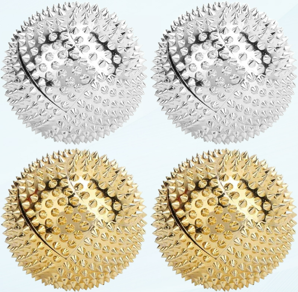 2 Pairs Gold Metal Magnetic Hand Palm, Spike Magnetic Hand Massage Ball ...