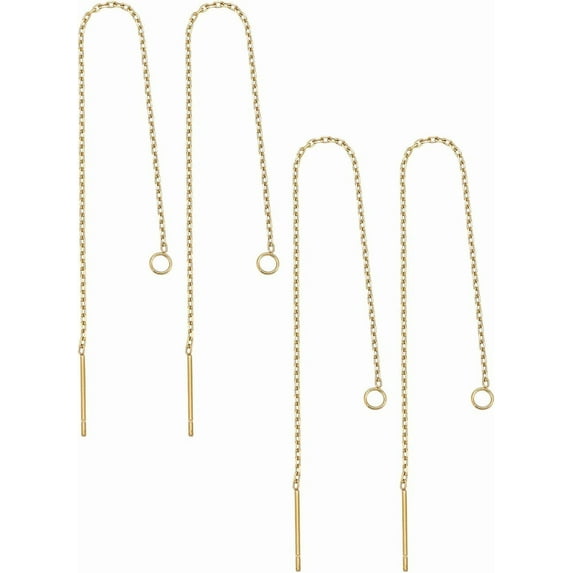 2 Pairs Golden Ear Threads Cable Chains Ear Threads with Loops 304 ...